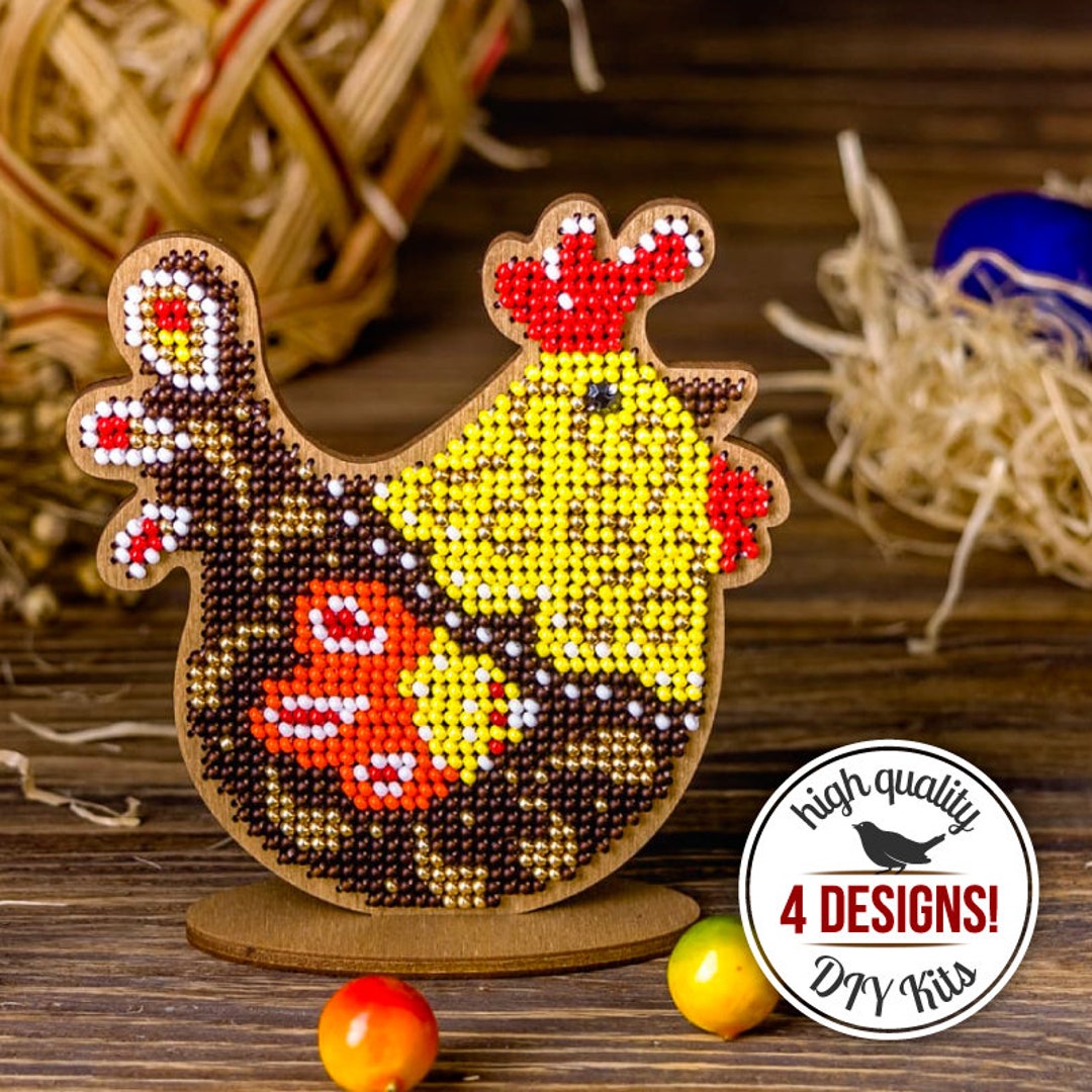 DIY Easter Ornaments Bead Embroidery Kits, Beaded Rooster Beading Kit ...