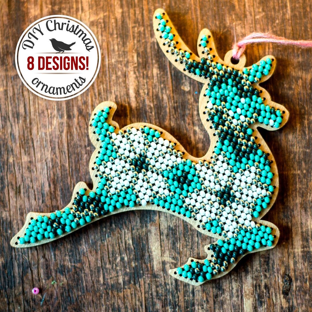 Deer Christmas Ornament Embroidery Kits, Deer Bead Embroidery Design ...