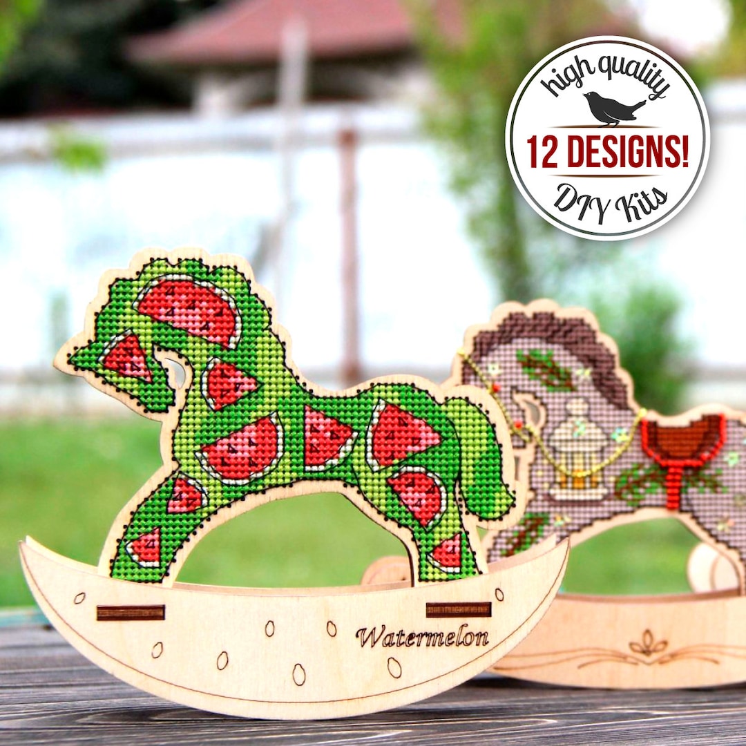 DIY Wooden Rocking Horse Cross Stitch Kits, Summer Ornaments Stitching ...