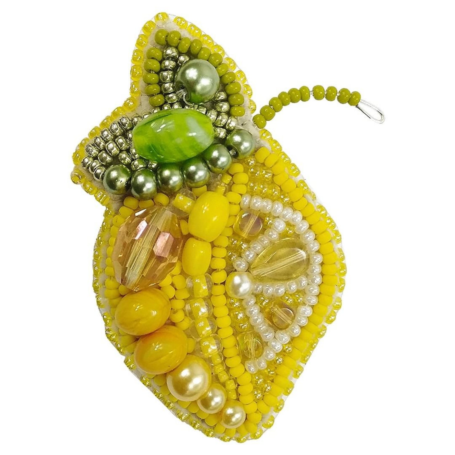 Lemon Brooch DIY Kit Bead Embroidery Fruit Green & Yellow - Etsy