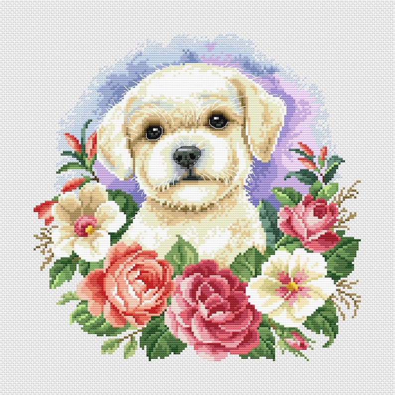 Shih Tzu Cross Stitch Pattern PDF, Dog Floral Embroidery Design - Etsy UK