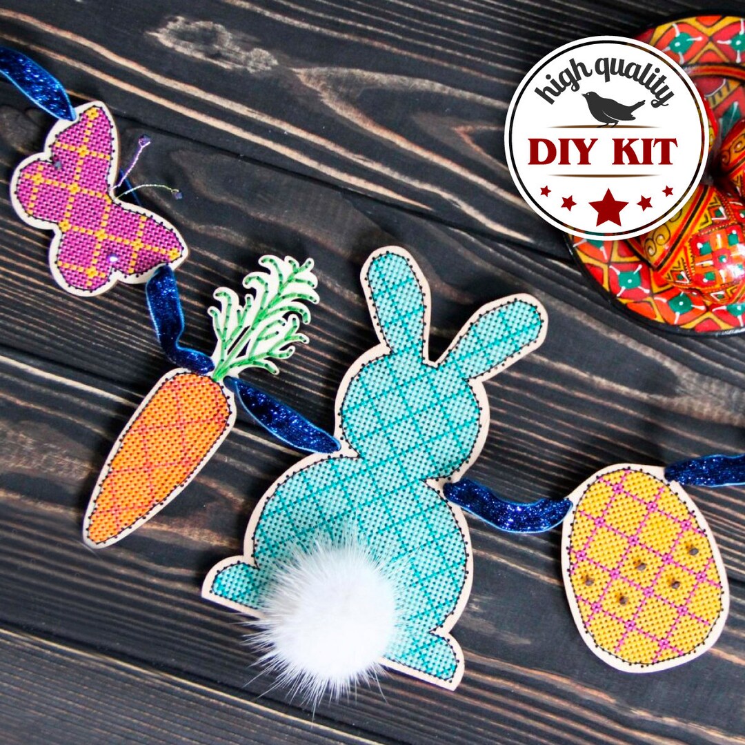 DIY Easter Garland Cross Stitch Kit, Easter Ornaments Embroidery Kit ...