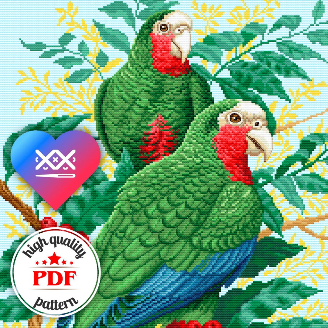 PDF Amazon Parrot Cross Stitch Pattern, Tropical Bird Embroidery Design ...