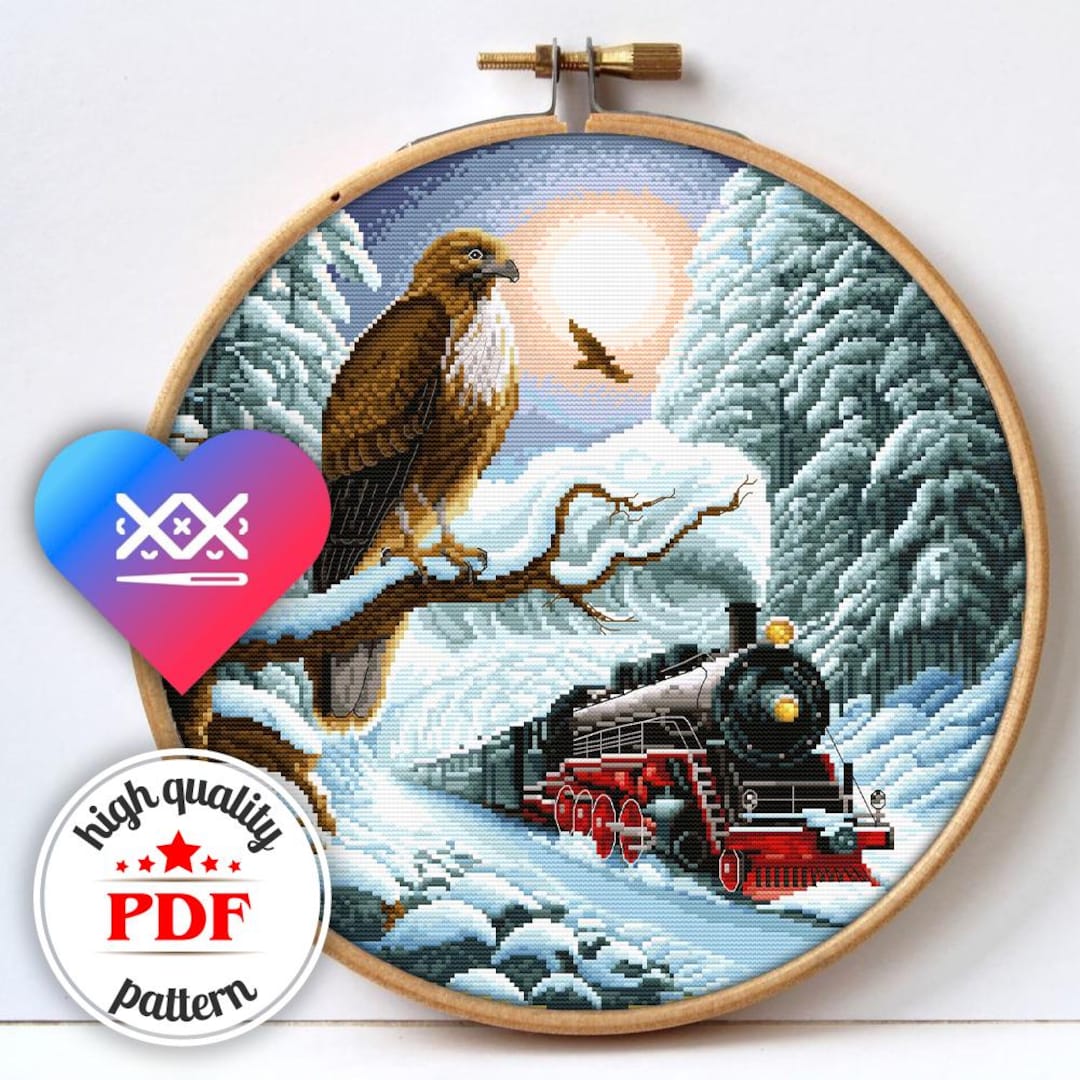 PDF Landscape Winter Embroidery Pattern, Steam Train Winter Cross ...