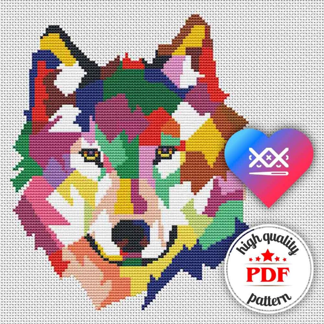 Wolf Cross Stitch Pattern, Wolf Embroidery Design, Wild Animal Portrait ...