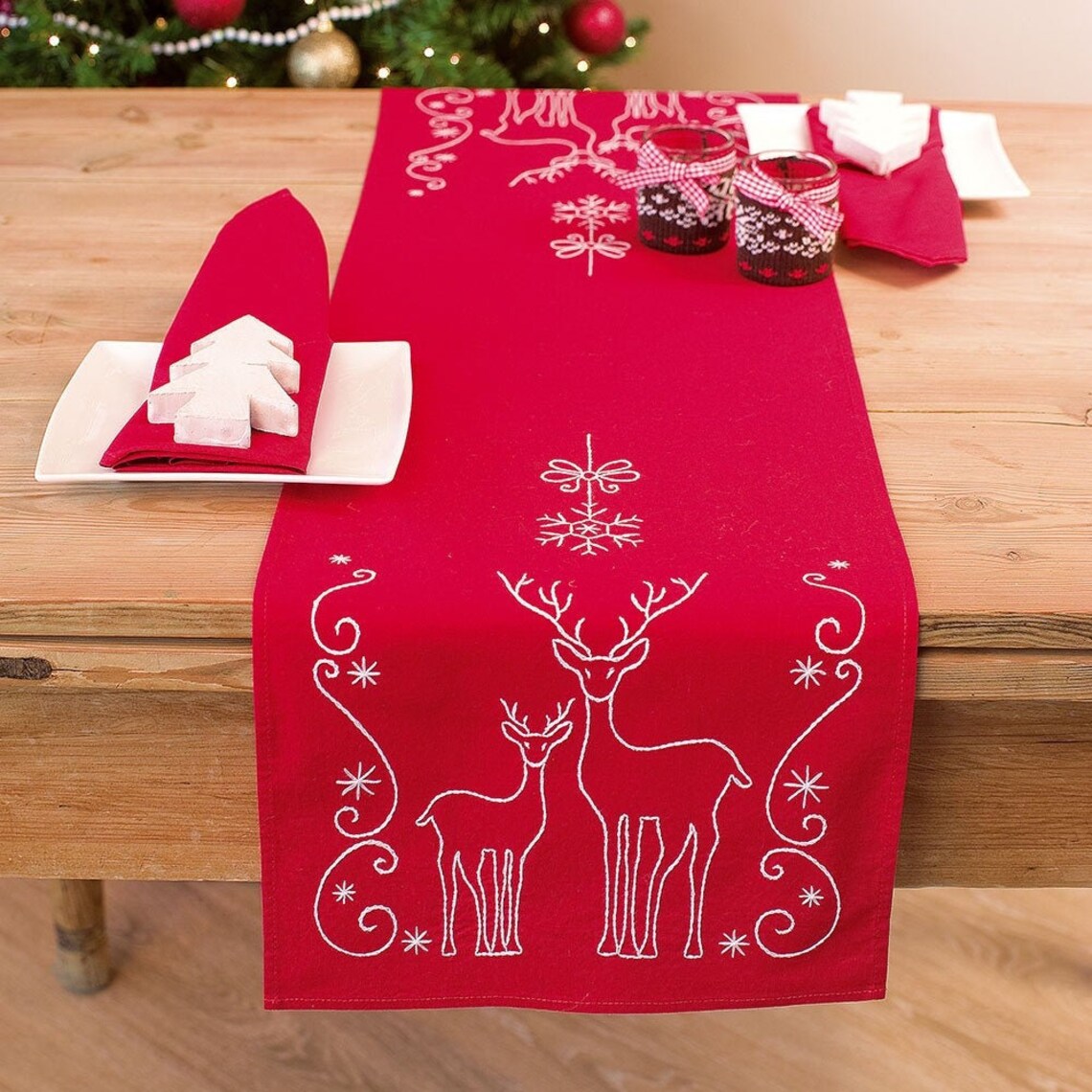 DIY Satin Stitch Kit Rustic Christmas Table Runner With - Etsy