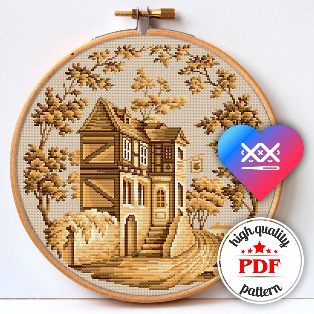 Cozy Cottage PDF Cross Stitch Pattern, Old House Embroidery Chart ...