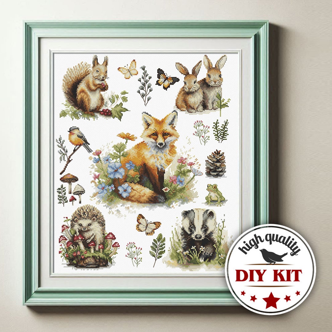Forest Animals Embroidery Kit, Cute Animals Cross Stitch Kit, Kids Room ...