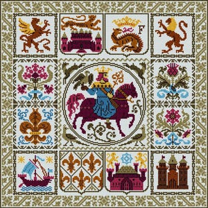 PDF Medieval Embroidery Design, King's Hunt Cross Stitch Pattern ...