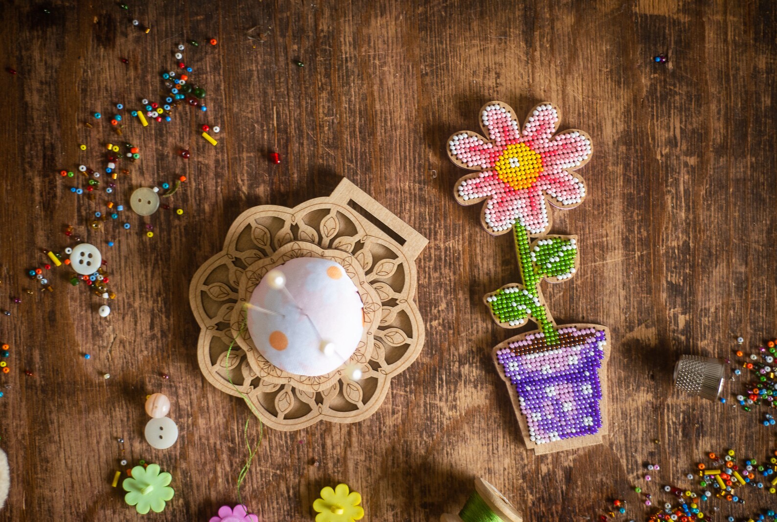 Bead stitch DIY kit beadwork pin cushion sewing needles | Etsy