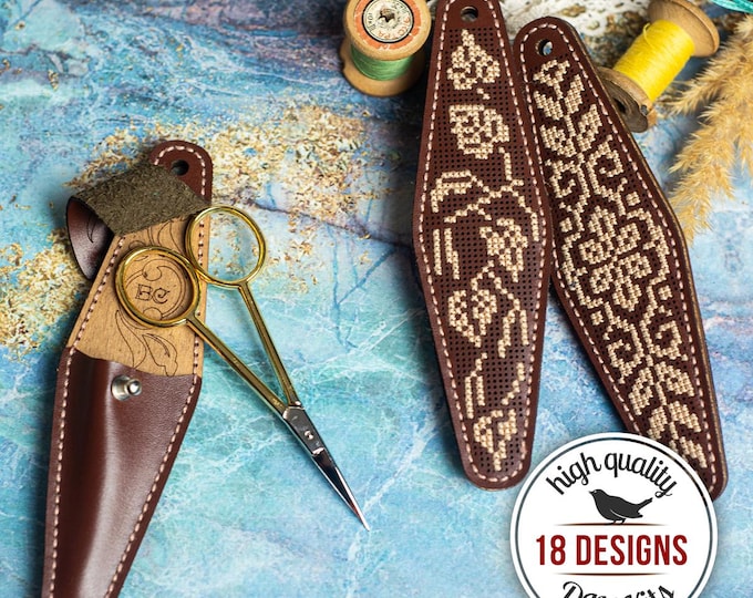 DIY Scissors Case Cross Craft Kit, Leather Scissors Holder Cross Stitch ...