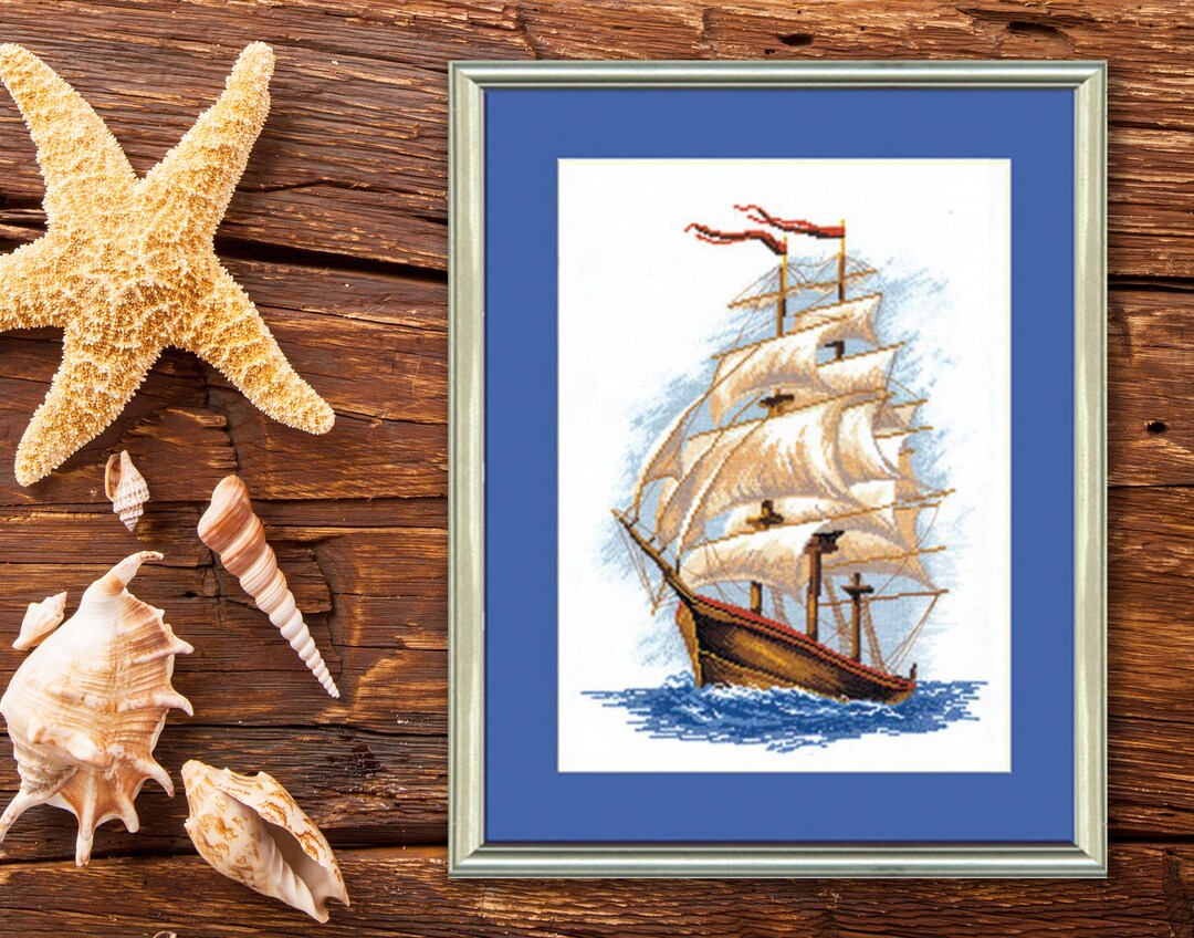 DIY Sailboat Needlepoint Art, Hand Embroidery Craft Kit, Embroidered ...
