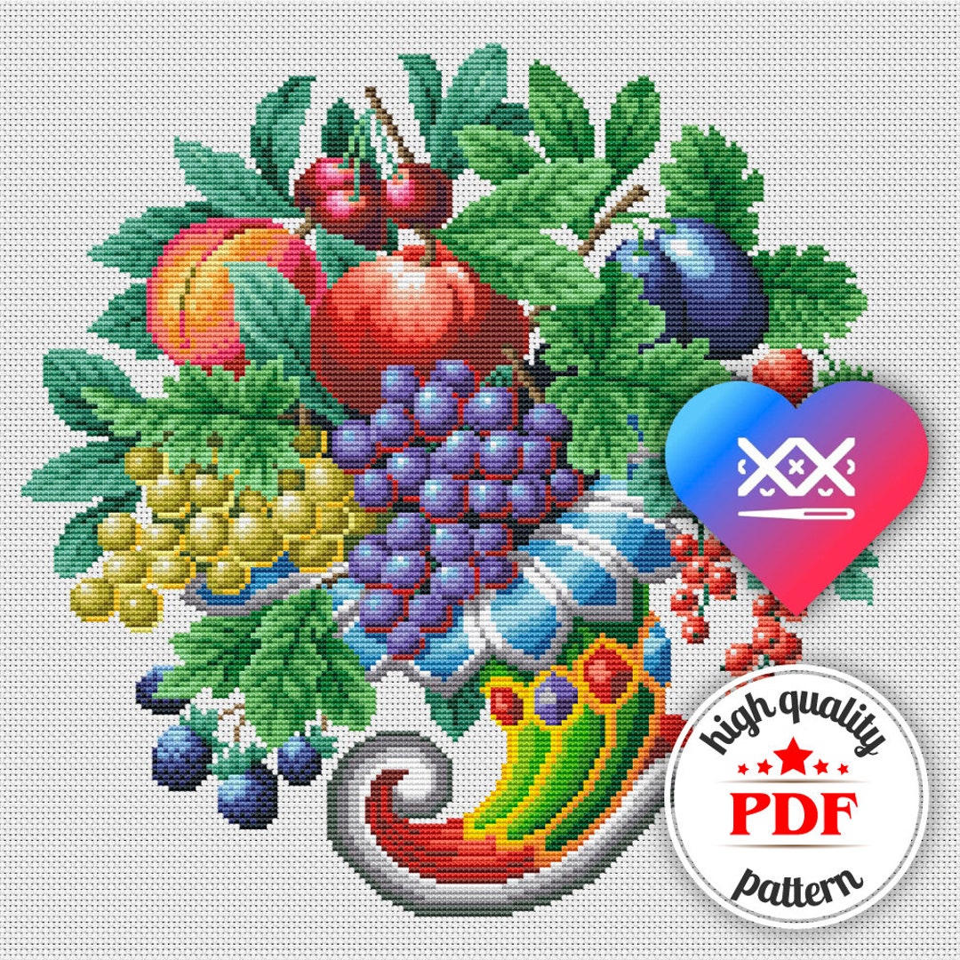 PDF Cornucopia Cross Stitch Pattern, Vintage Embroidery Chart, Antique ...