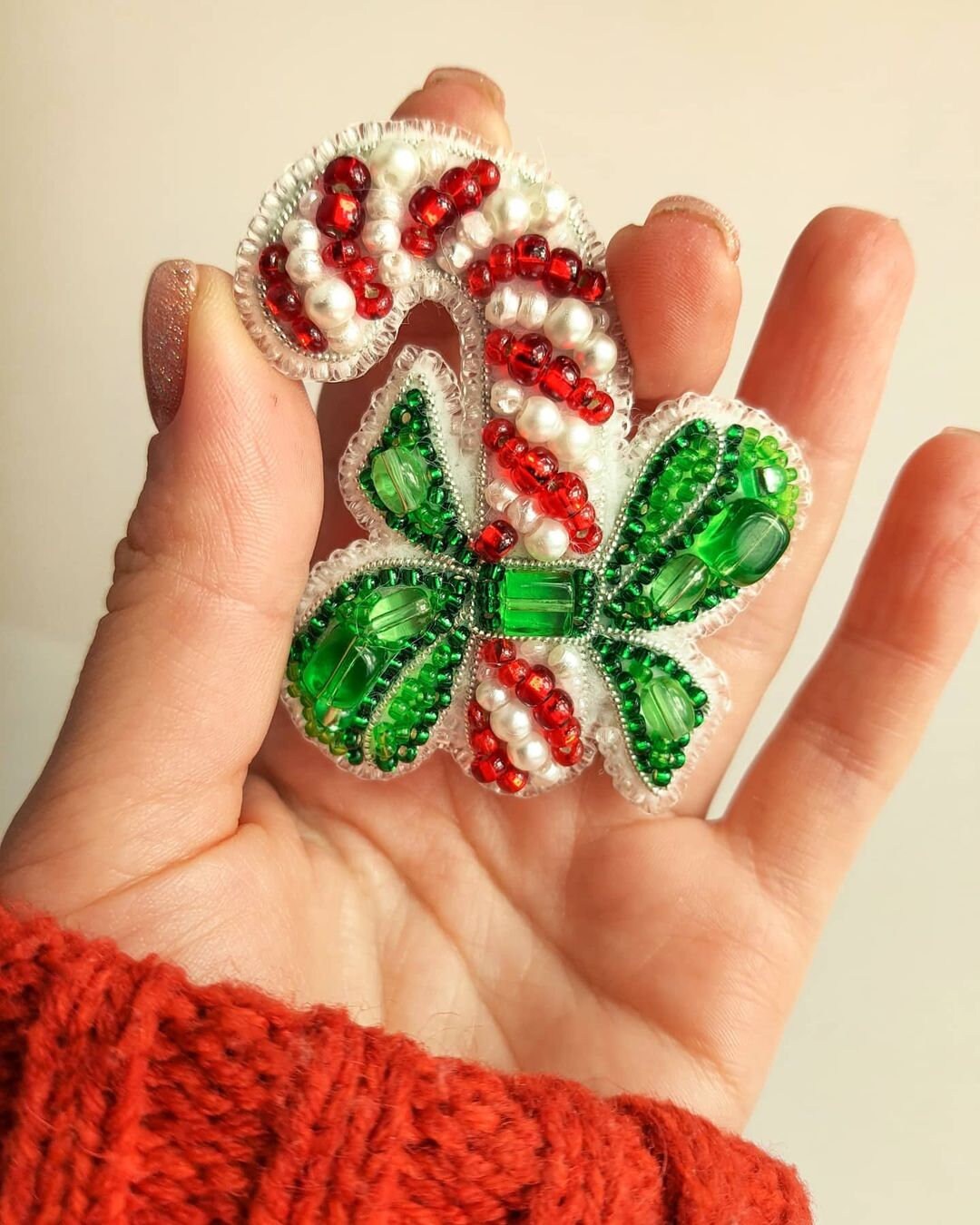 DIY Candy Cane Beaded Brooch, Bead Embroidery Kit, Christmas Brooch ...