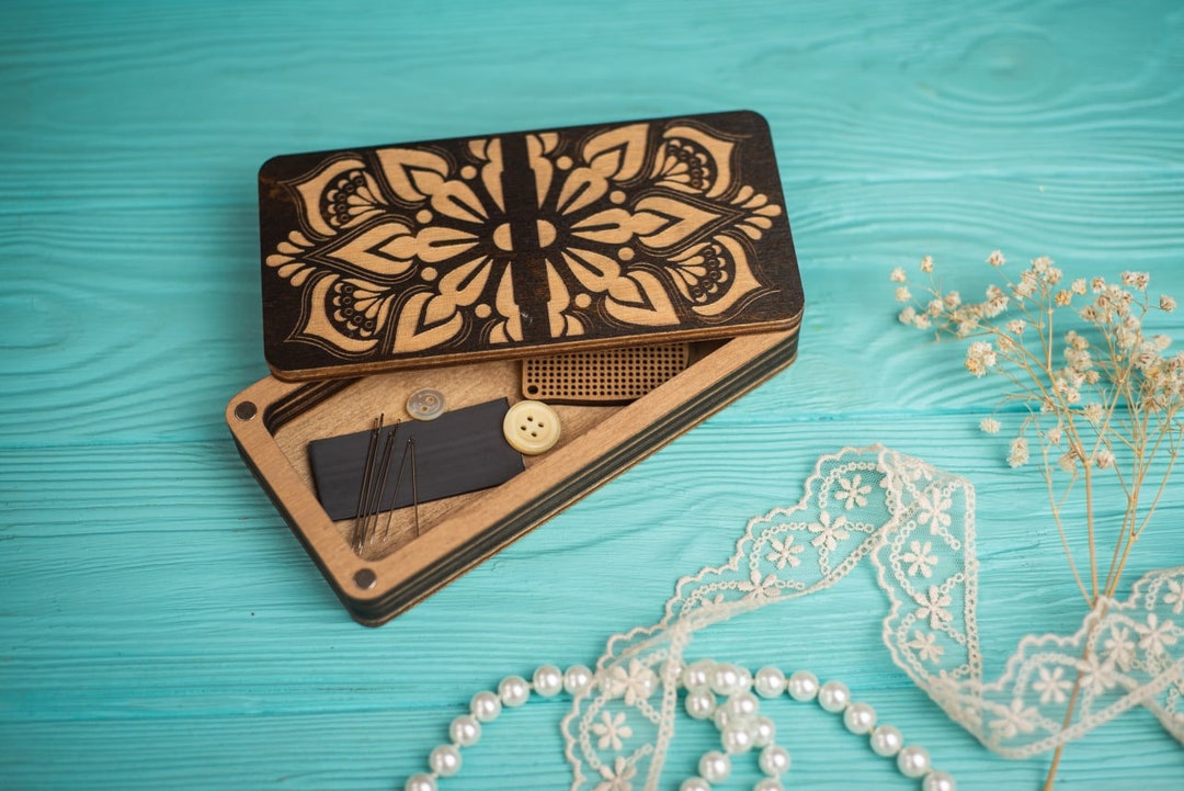 Craft Needle Holder, Wood Box With Magnet Needle Minder, Embroidery ...