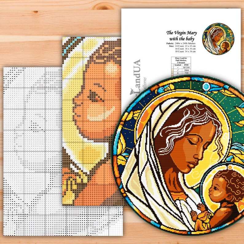 The Virgin Mary Embroidery Design, Mother Mary With Baby Jesus Cross ...