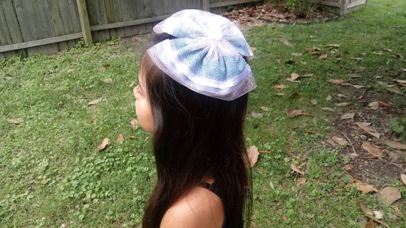 Denim Bow with pink tule and ribon | Etsy