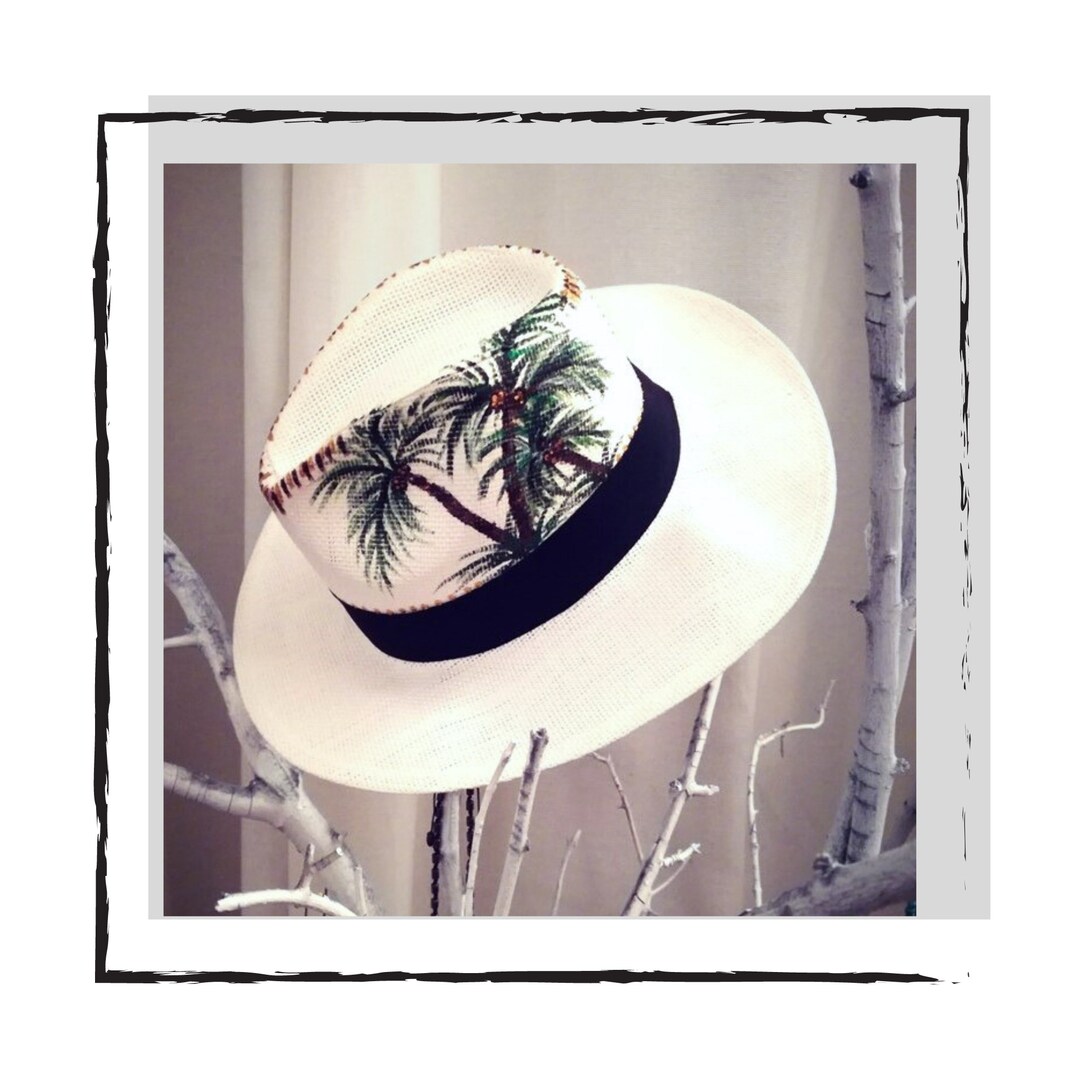 Hand-painted Palm Tree Panama Hat: Beach Wedding Straw Hat - Etsy