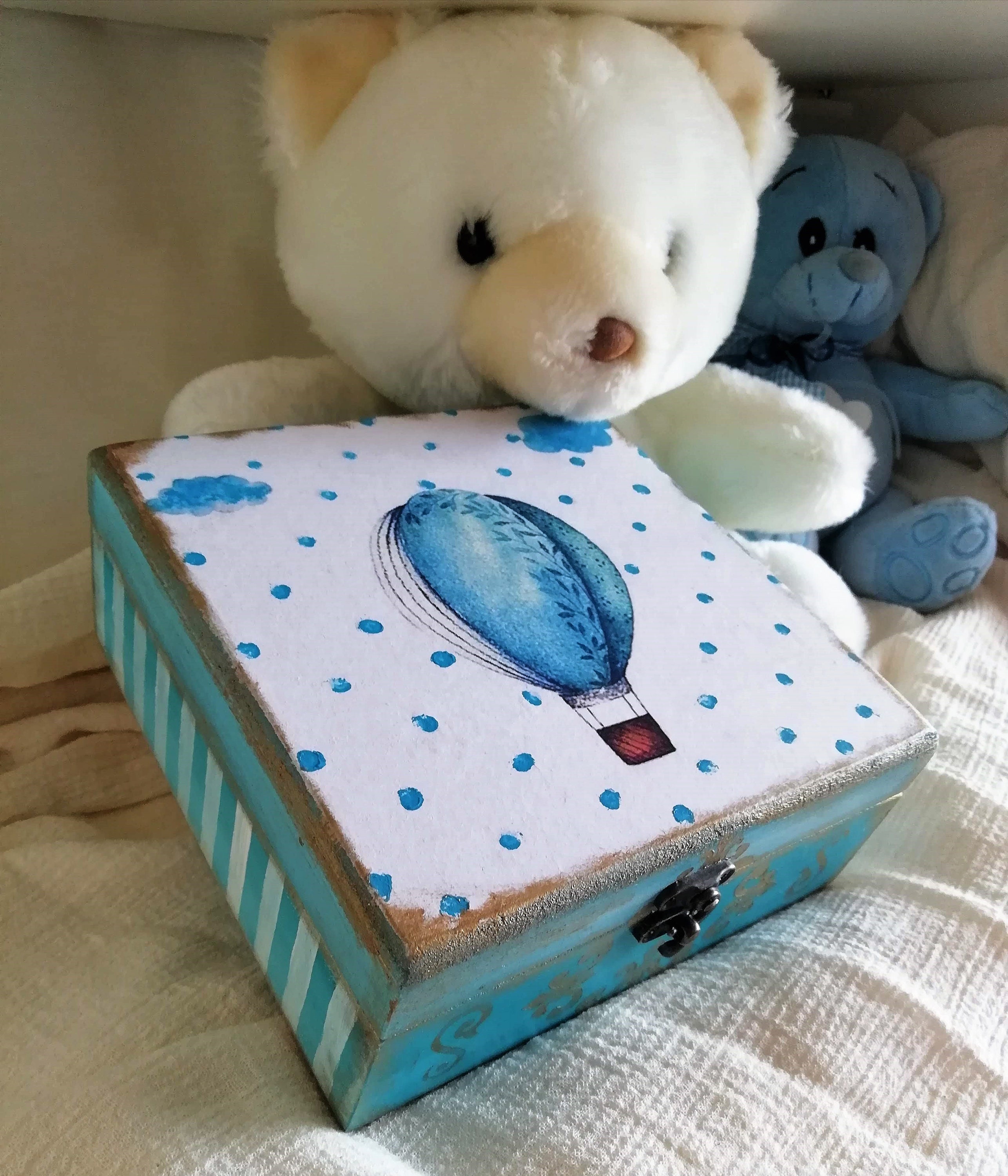 Personalized New Baby Boy Keepsake Box: Hand-painted Wooden Memory Box ...