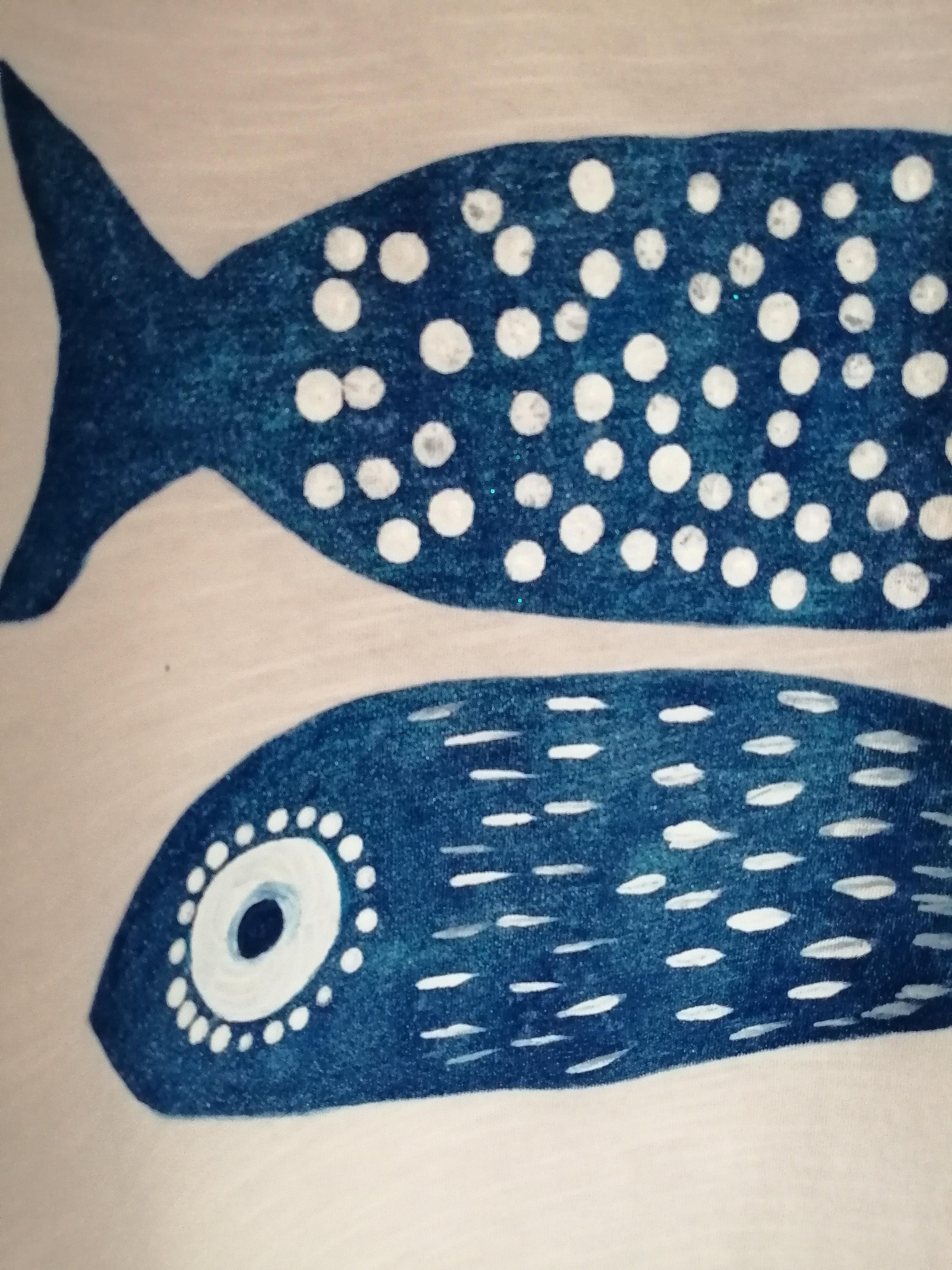 Hand-painted Blue Fish T-shirt: Women's Cotton V-neck Tee - Etsy