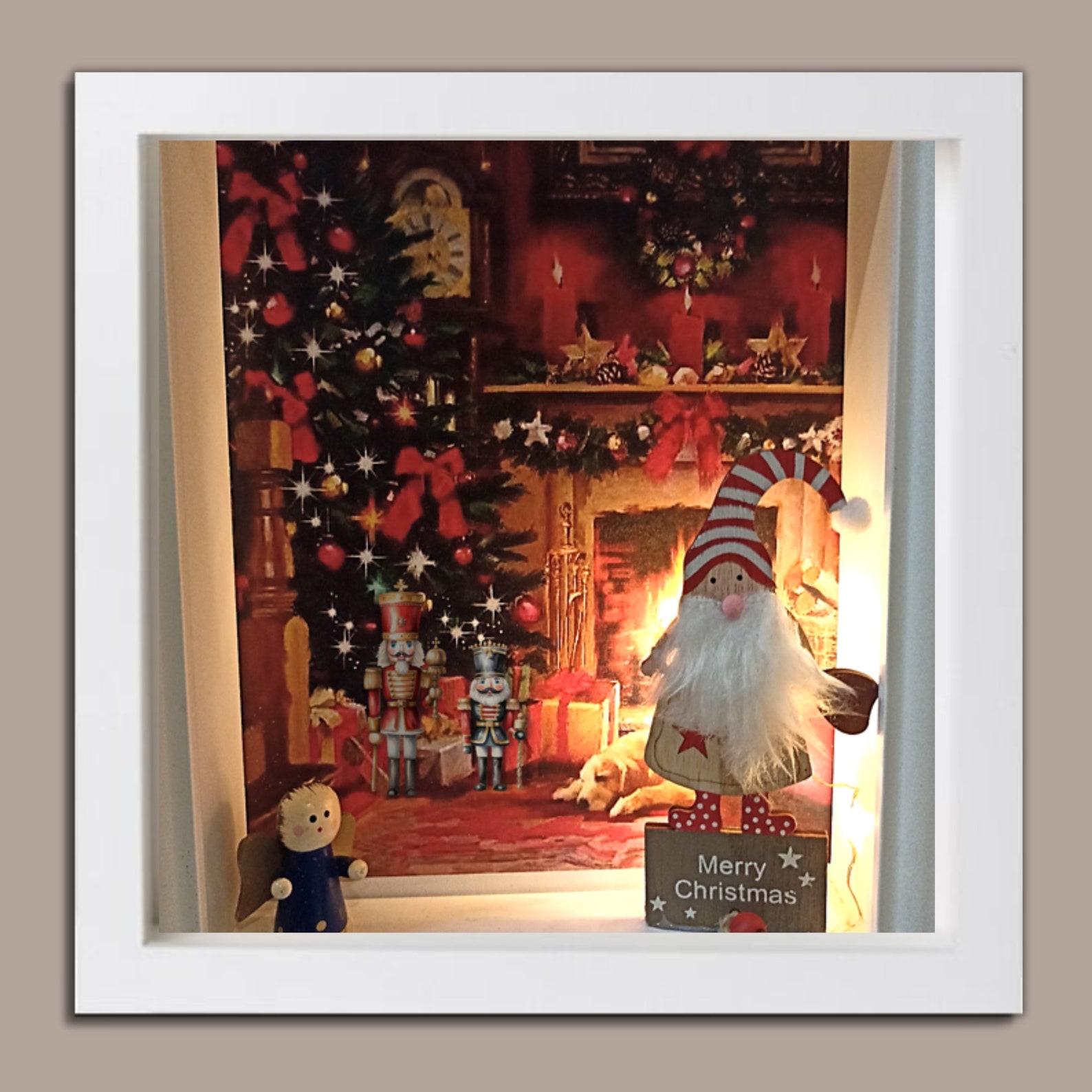 Christmas Shadow Box, Xmas Shadow Box With Lighting, Christmas Wooden ...