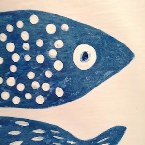 Hand-painted Blue Fish T-shirt: Women's Cotton V-neck Tee - Etsy