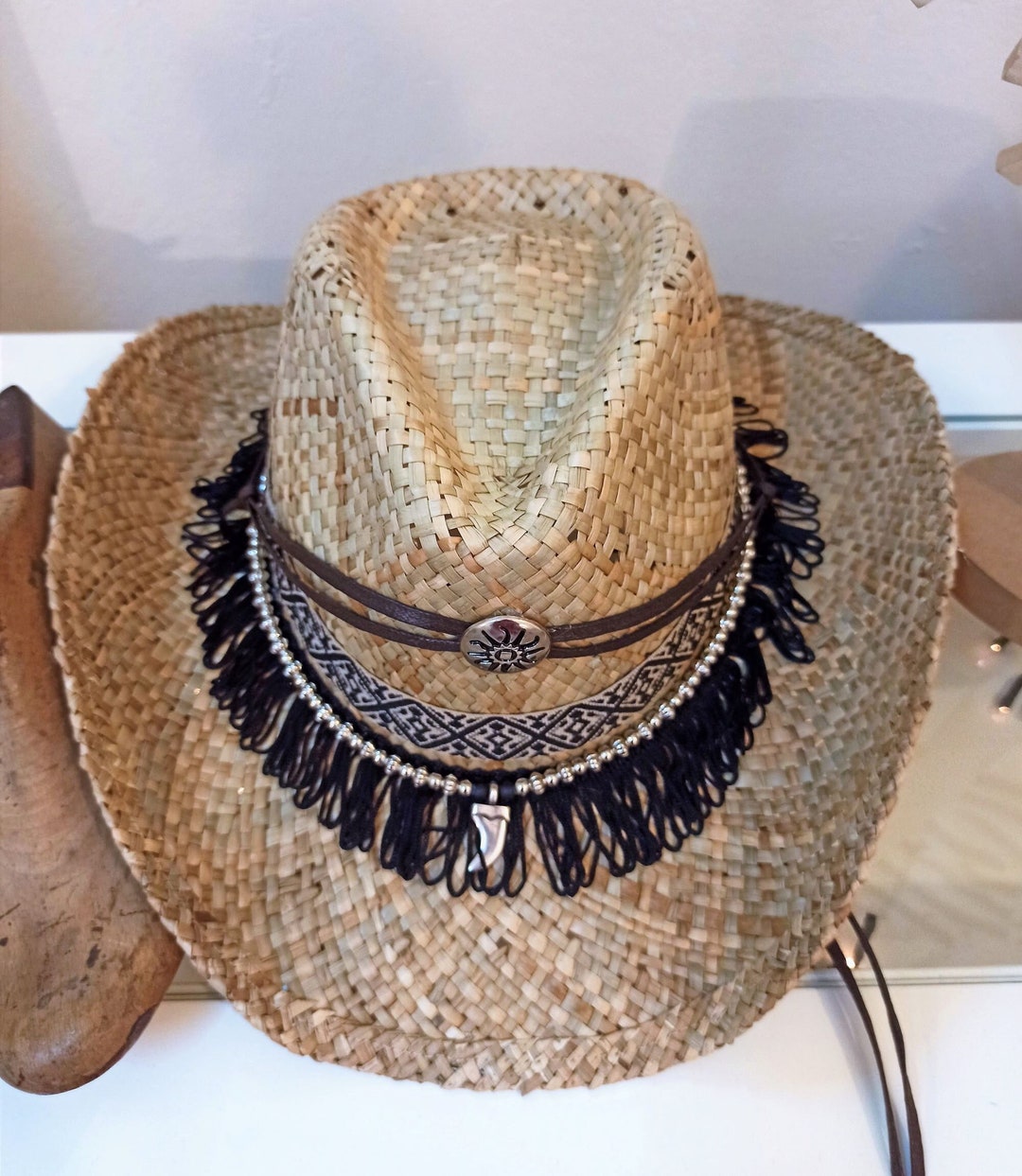 Handmade Straw Cowboy Hat: Western Style With Fringe - Etsy