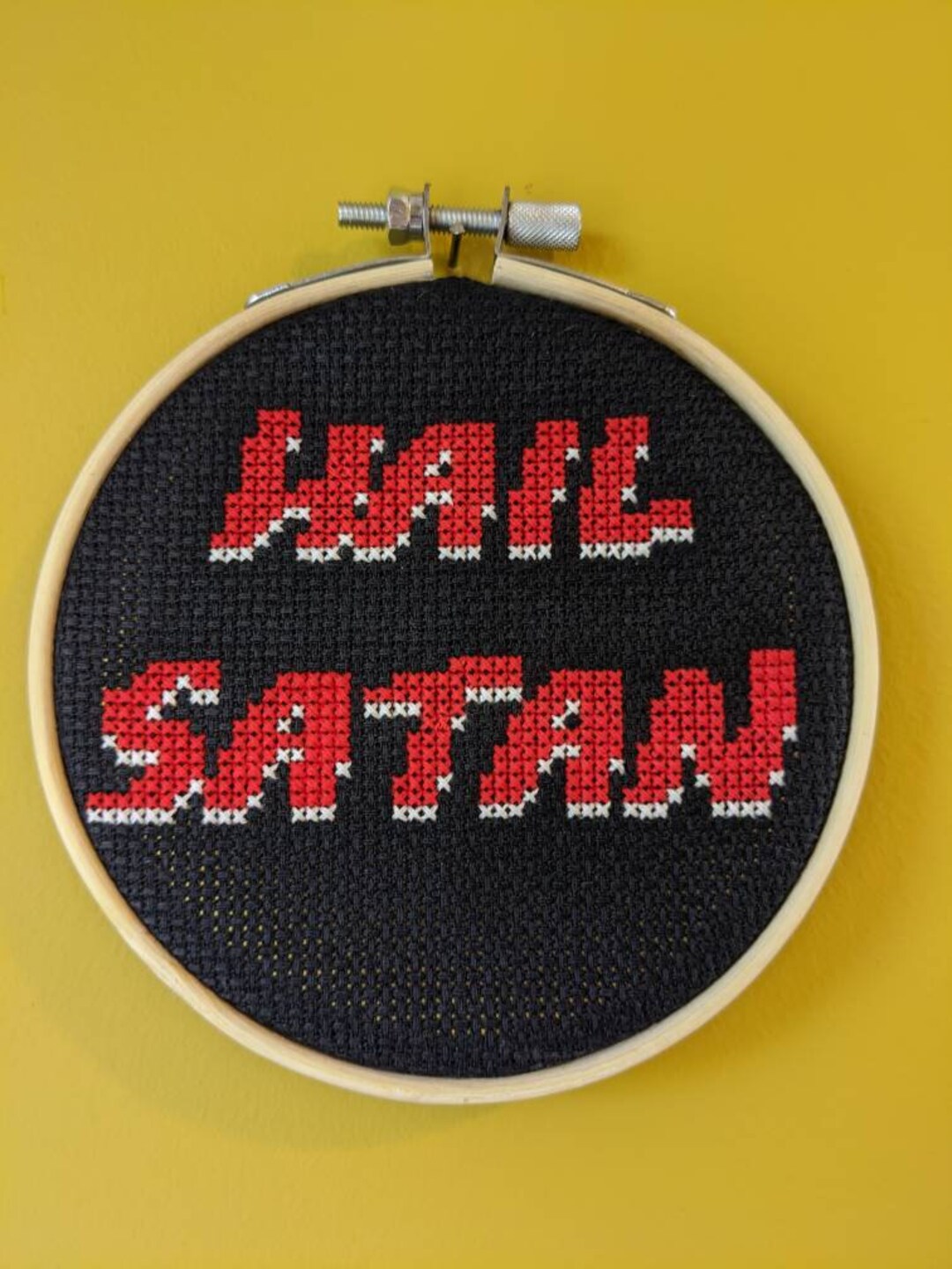 Hail Satan Handmade Complete 4inch Cross Stitch. - Etsy