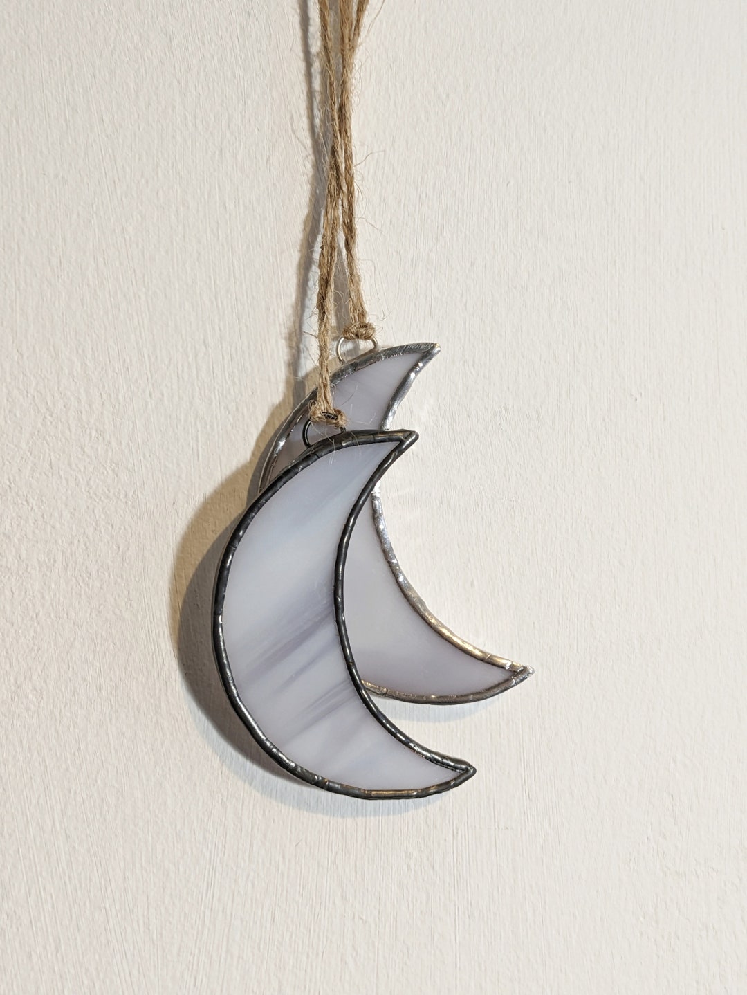 Glass Crescent Moon, Hanging Glass Moon, Boho Decoration, Stained Glass ...