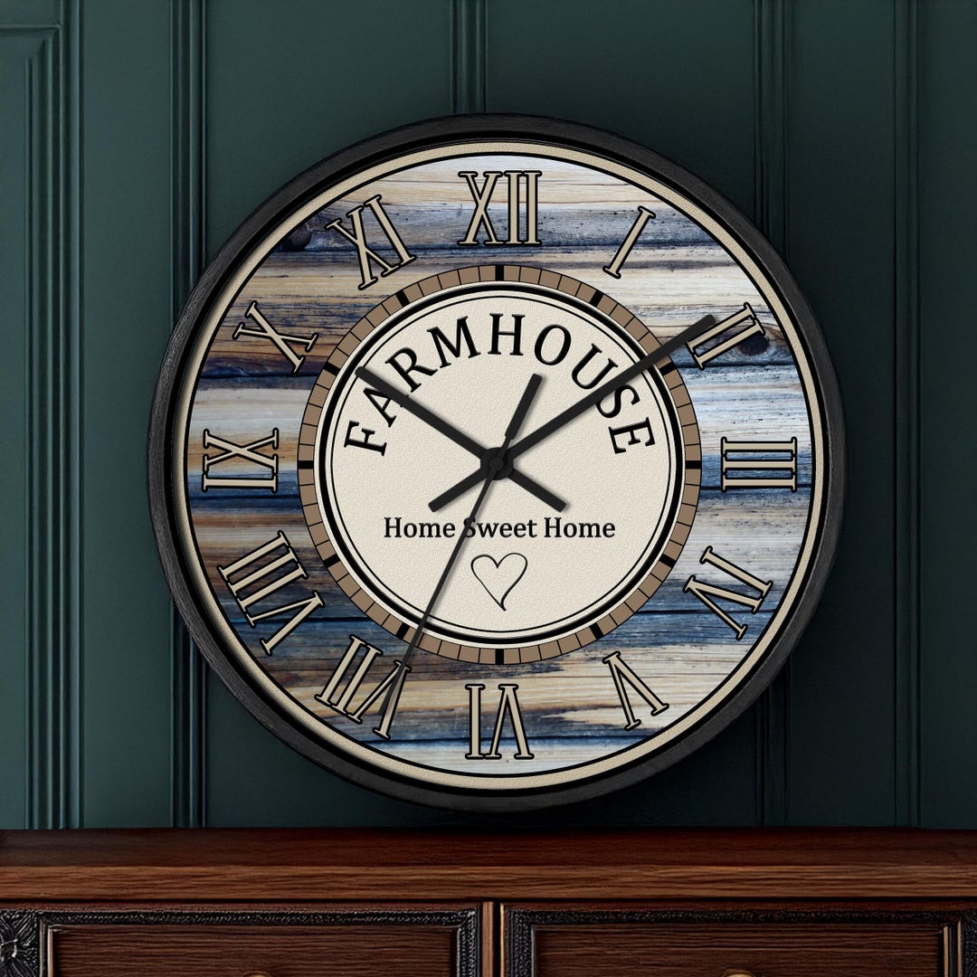 Farmhouse Wooden Wall Clock 2, 10 Round, Printed Image of Boards, Rustic Country Farm House ...