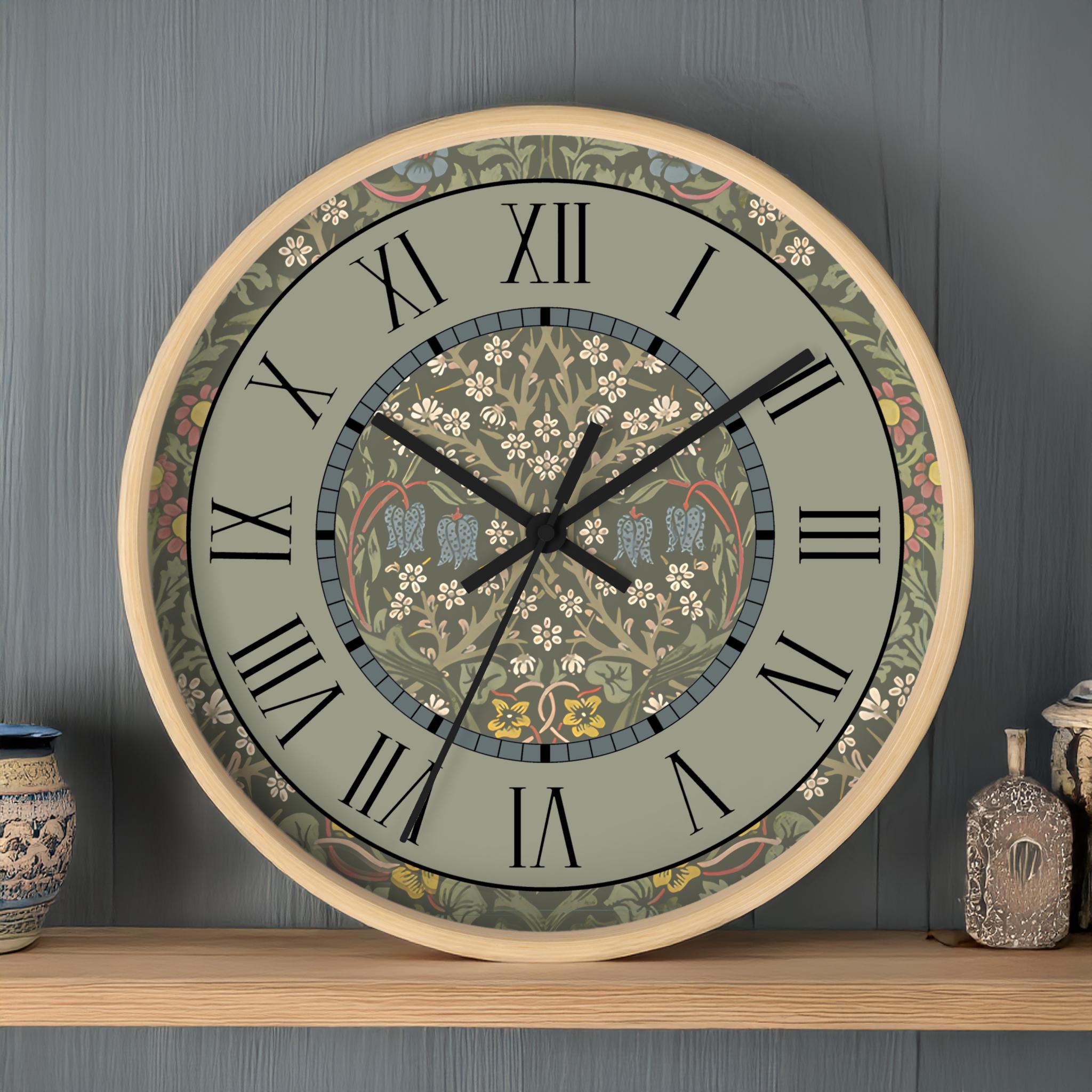 William Morris Blackthorn Clock #1: BLUE Tulips, 10 Inch Vintage Floral ...