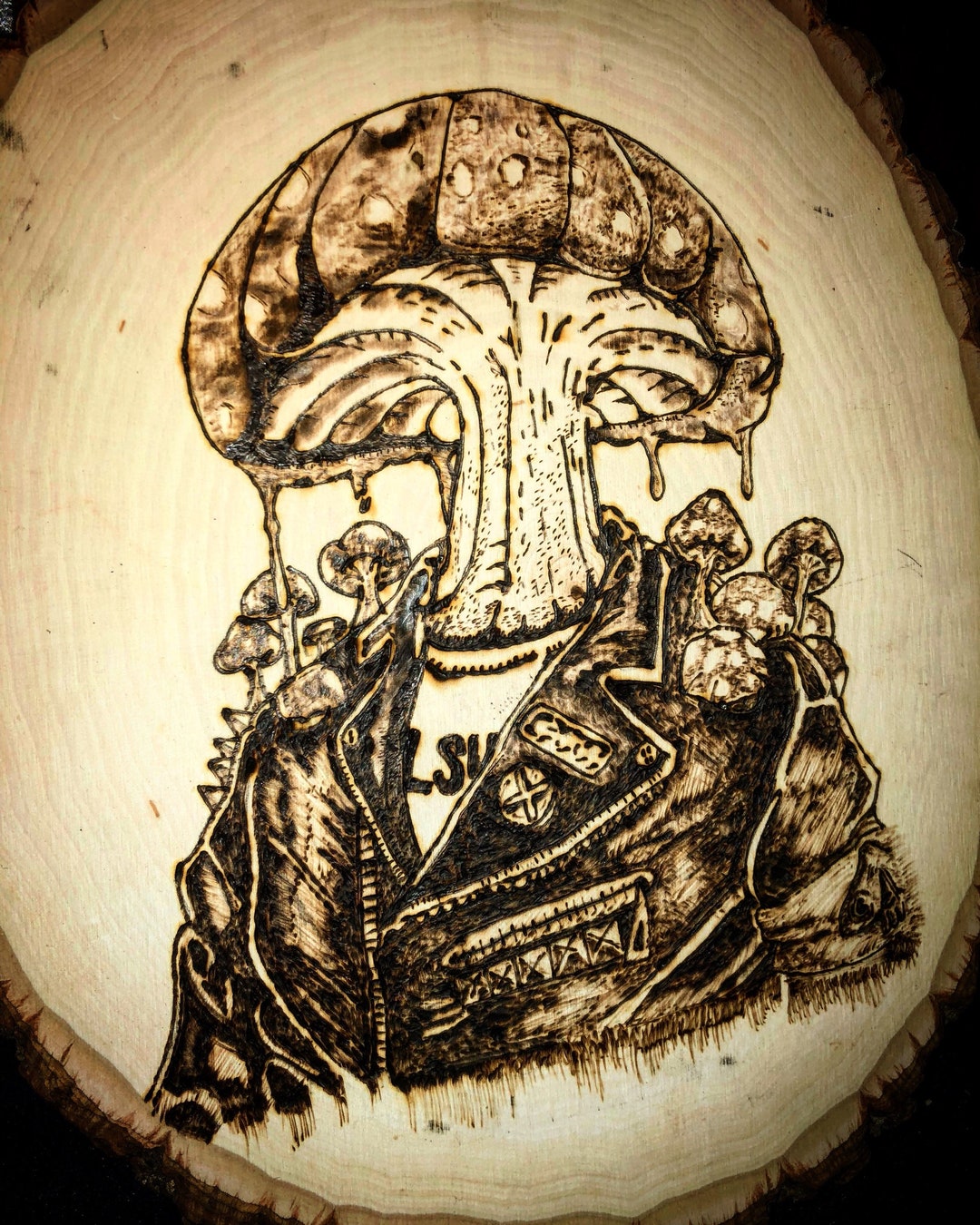 Punk Rock Mushroom Head Wood Burning Pyrography - Etsy
