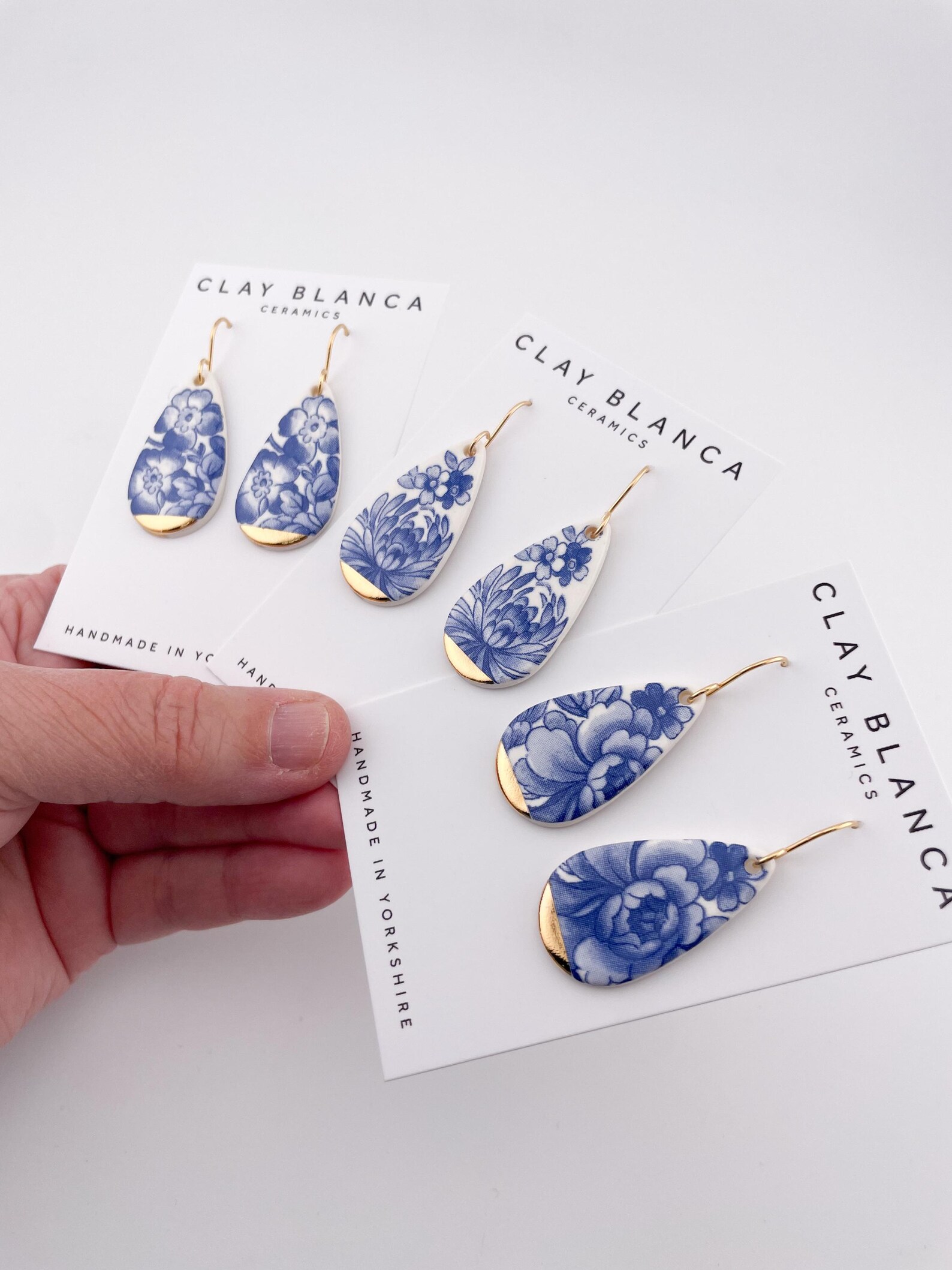 Vintage Blue China - Teardrop Earrings With Gold Tips, Delft Blue ...