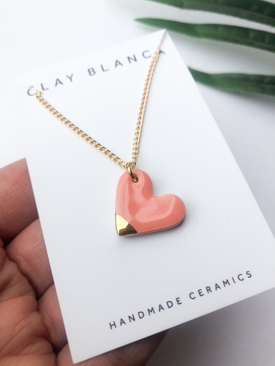 Peachy Pink Heart Necklace on Gold Plated Chain - Etsy