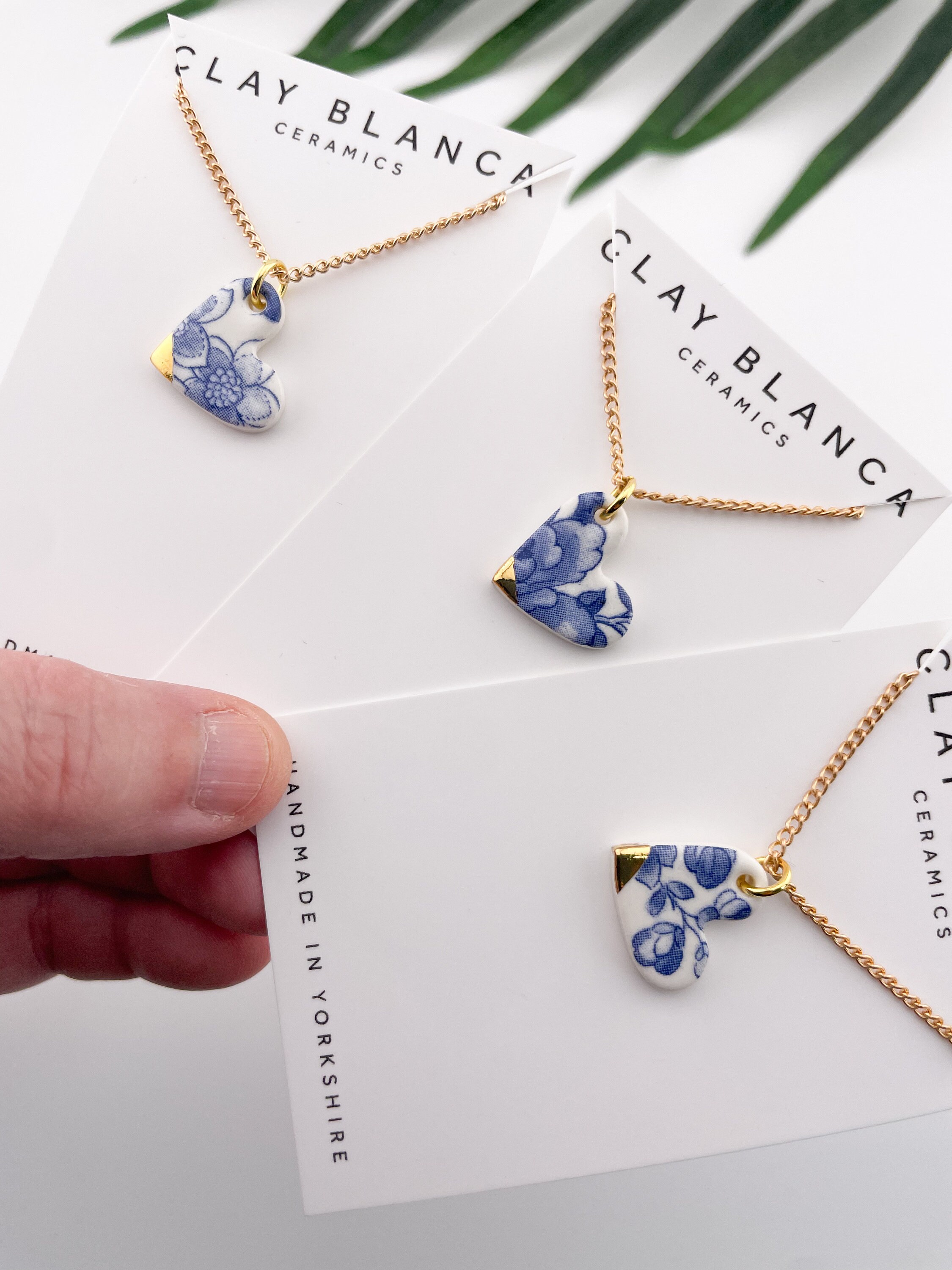 Vintage Blue China Heart Necklace - 18'' Gold Plated Chain, Delft Blue ...