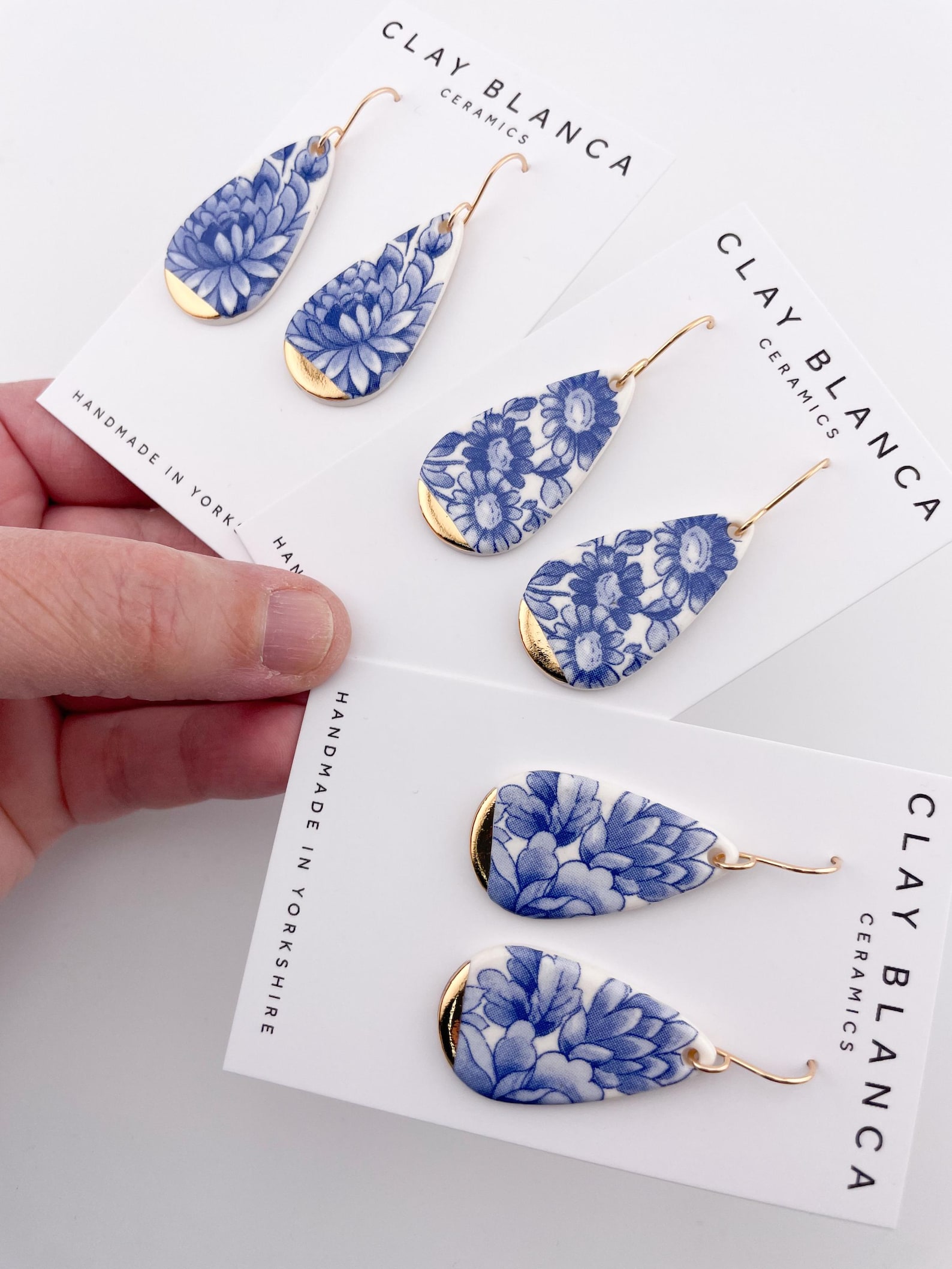 Vintage Blue China - Teardrop Earrings With Gold Tips, Delft Blue ...