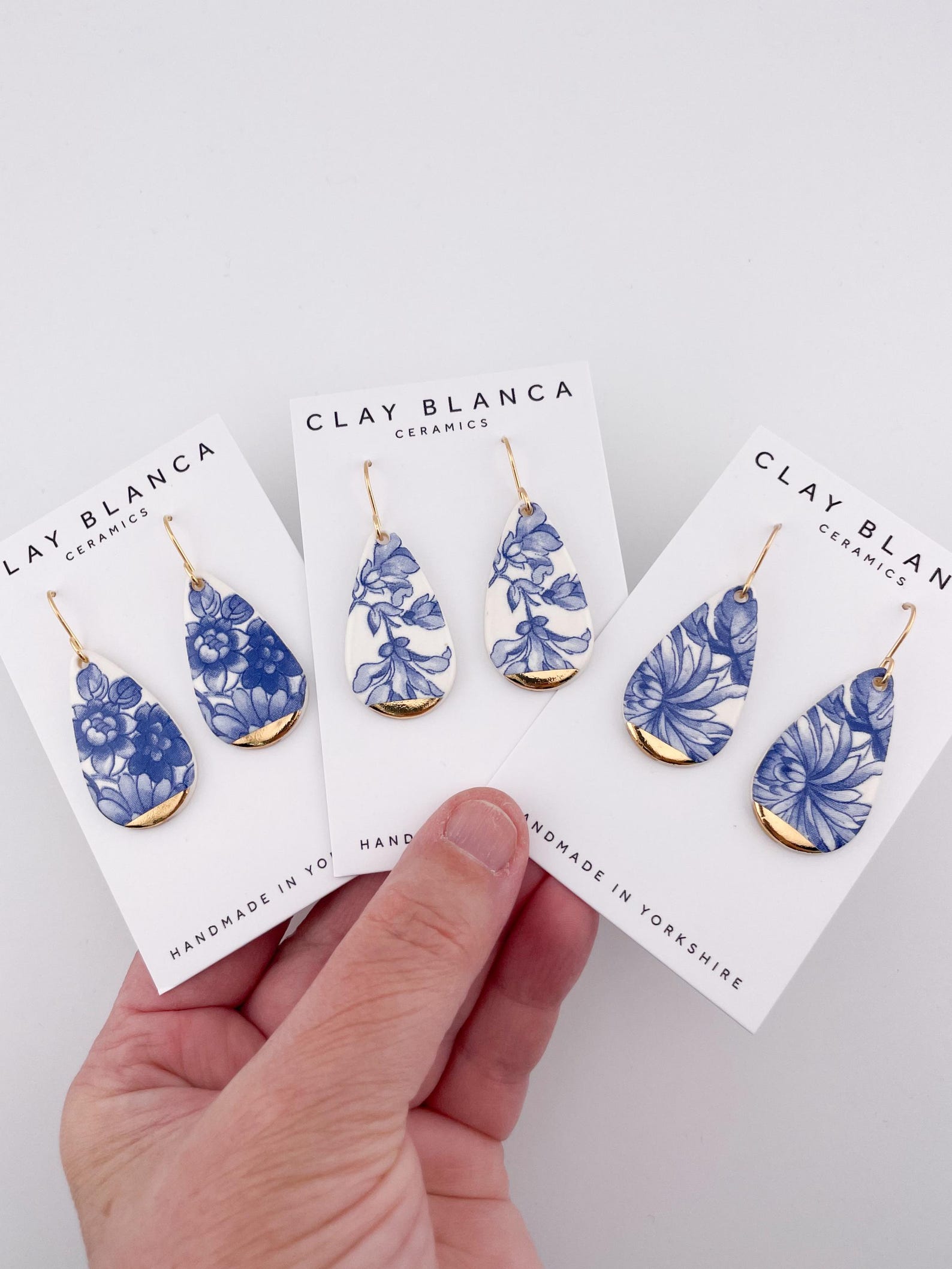 Vintage Blue China - Teardrop Earrings With Gold Tips, Delft Blue ...