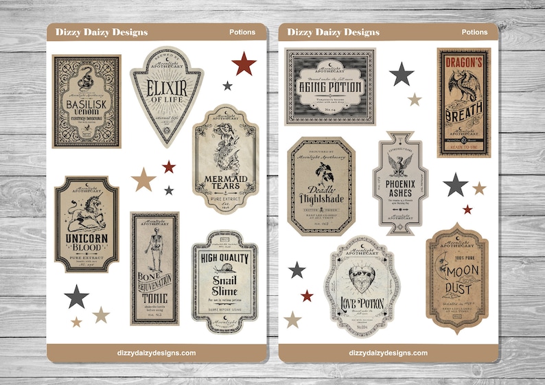 12 Potion Stickers, Apothecary Labels, Halloween Stickers, Witchcraft ...