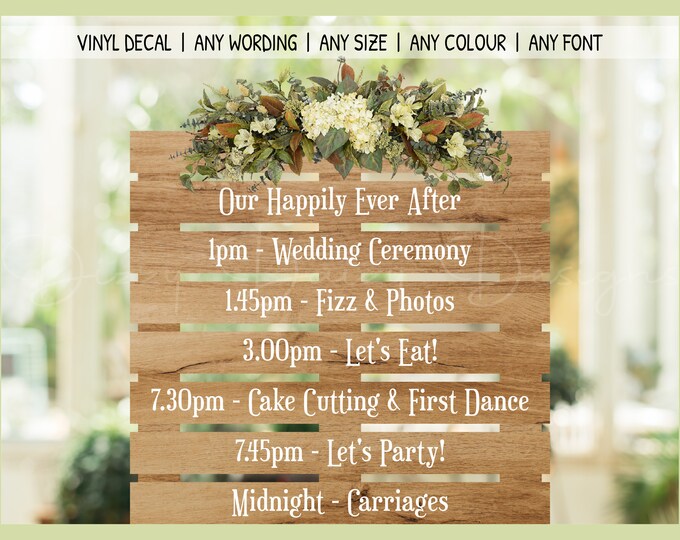 VINYL DECAL for Wooden Pallet Wedding Sign, Order of the Day Decal ...