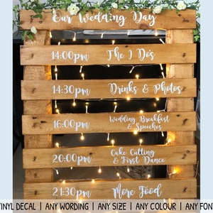 VINYL DECAL for Order of the Day Pallet, Custom Wedding Decal, Wooden ...