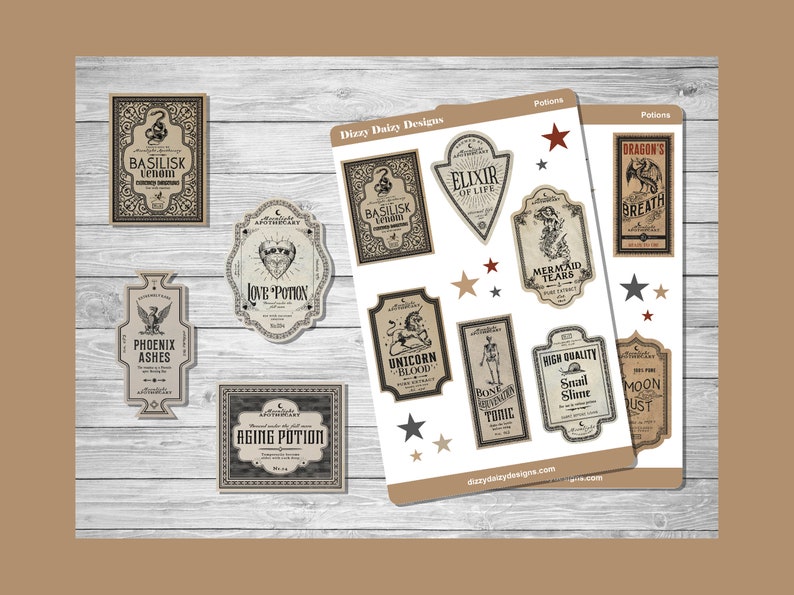 12 Potion Stickers, Apothecary Labels, Halloween Stickers, Witchcraft ...