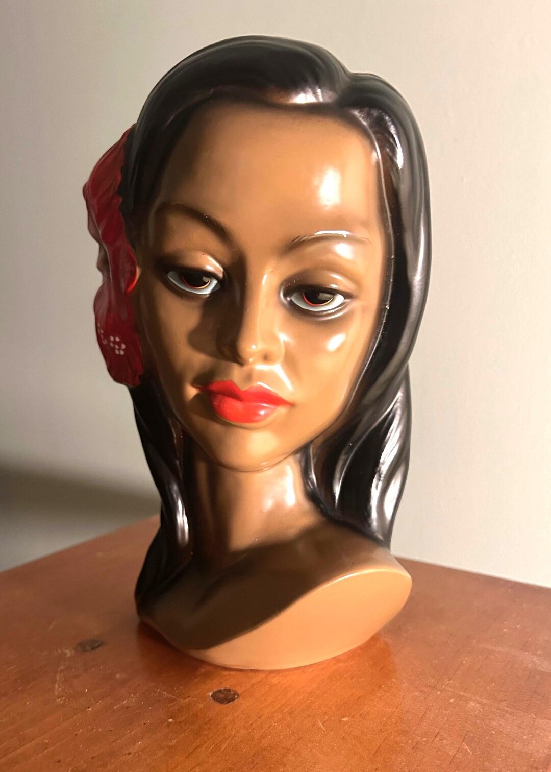 Vintage Aloha Lady Woman Head W/ Hibiscus Maui Hawaii Ceramic Bust ...