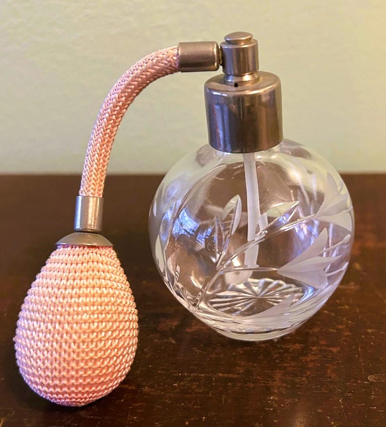 Vintage Crystal Perfume Bottle Clear Cut Glass With Spray Atomizer - Etsy