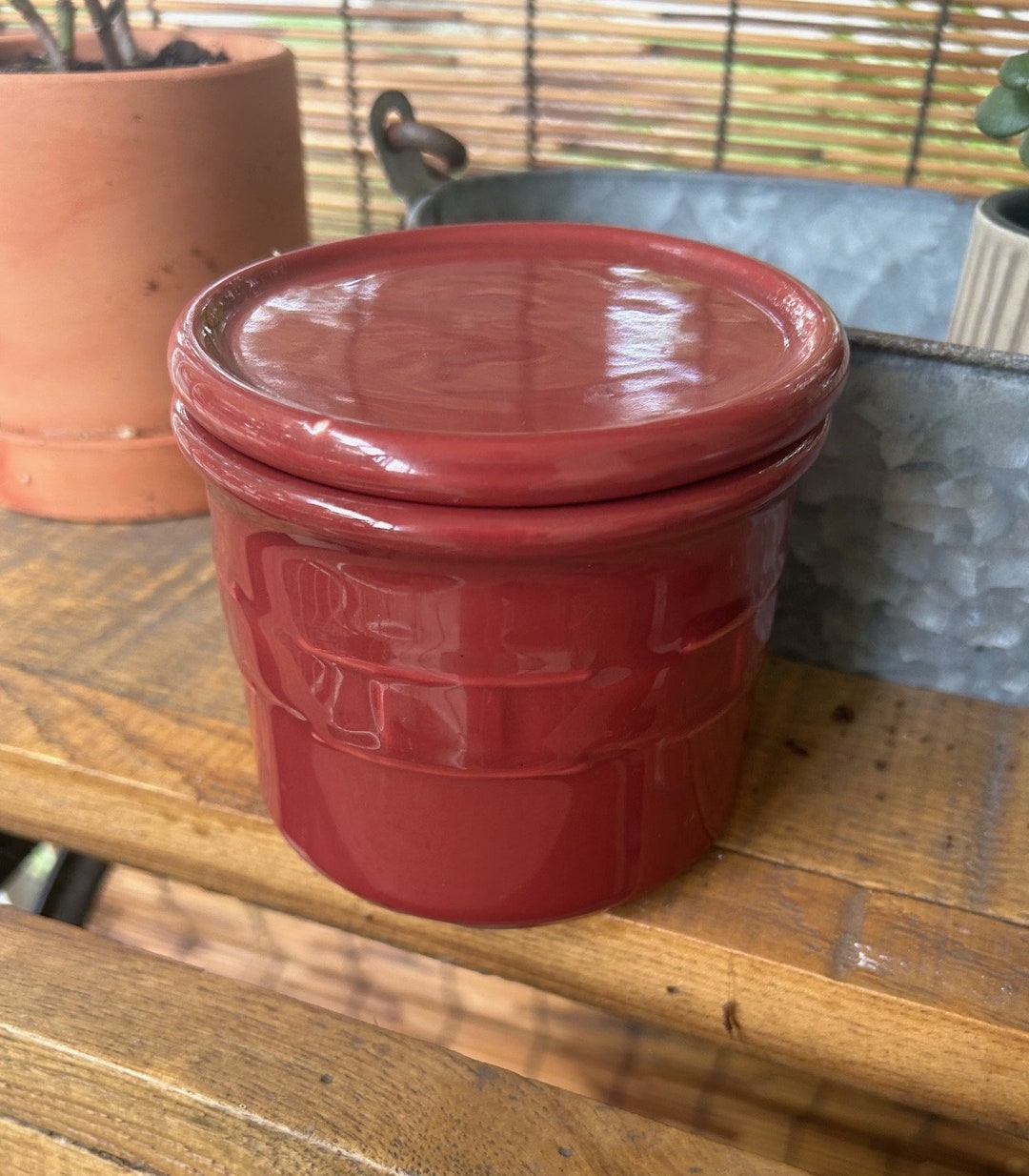 Vintage Longaberger Pottery Crock With Lid/woven Traditions Paprika ...