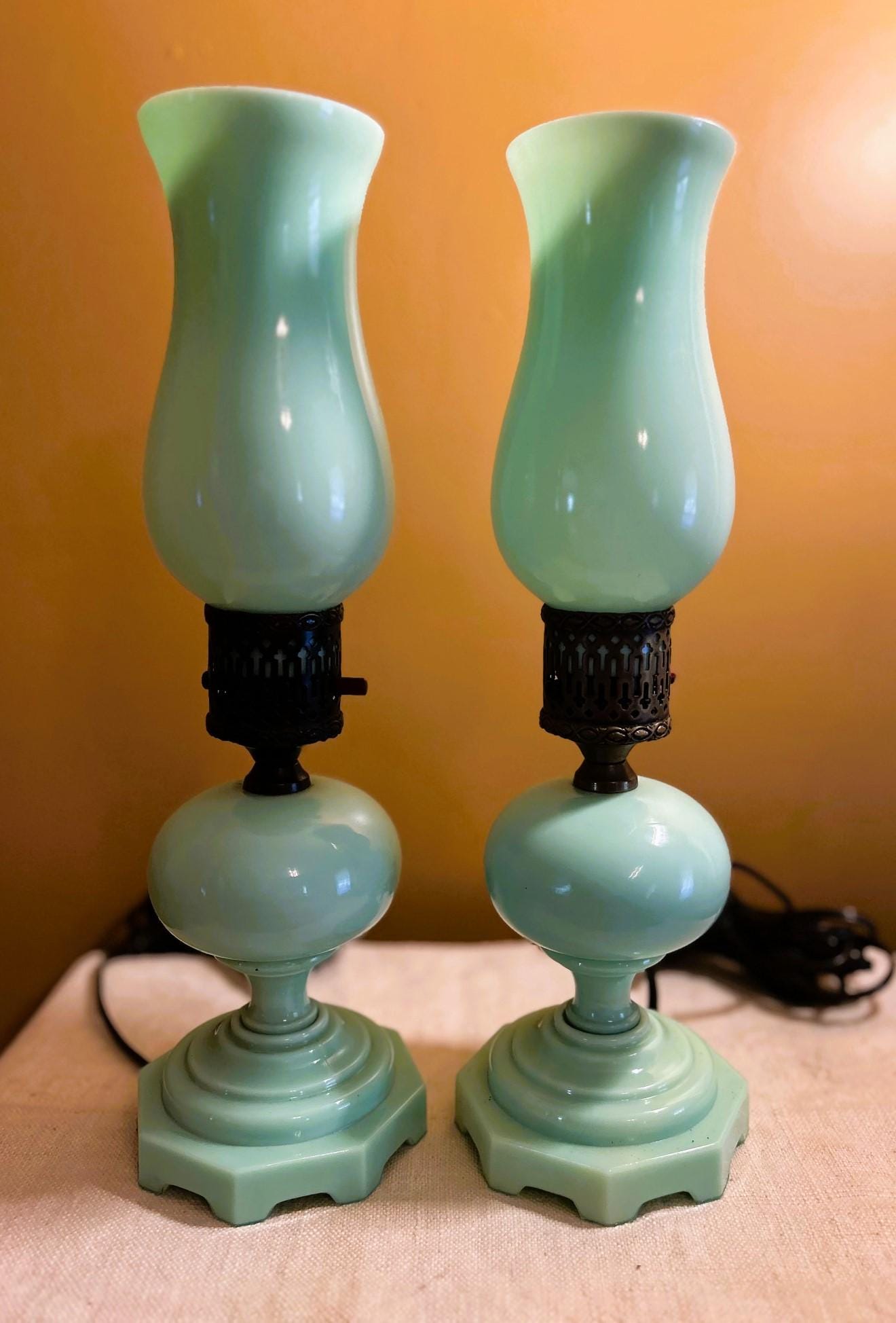 Vintage Jadite Jadeite Uramium Lamps Light Lantern Electric, Set of Two ...