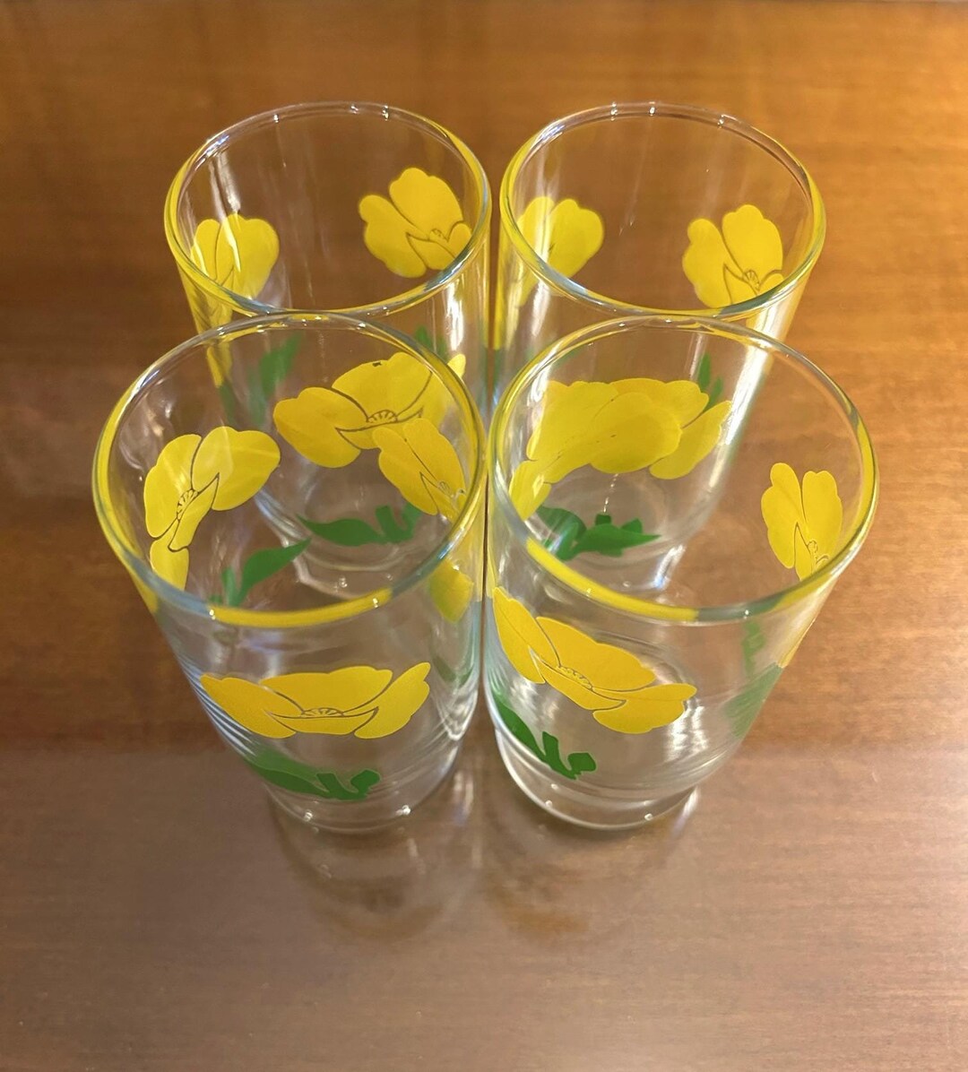Anchor Hocking Yellow Foxy Flowers Poppy Juice Glasses, Set of 4 - Etsy
