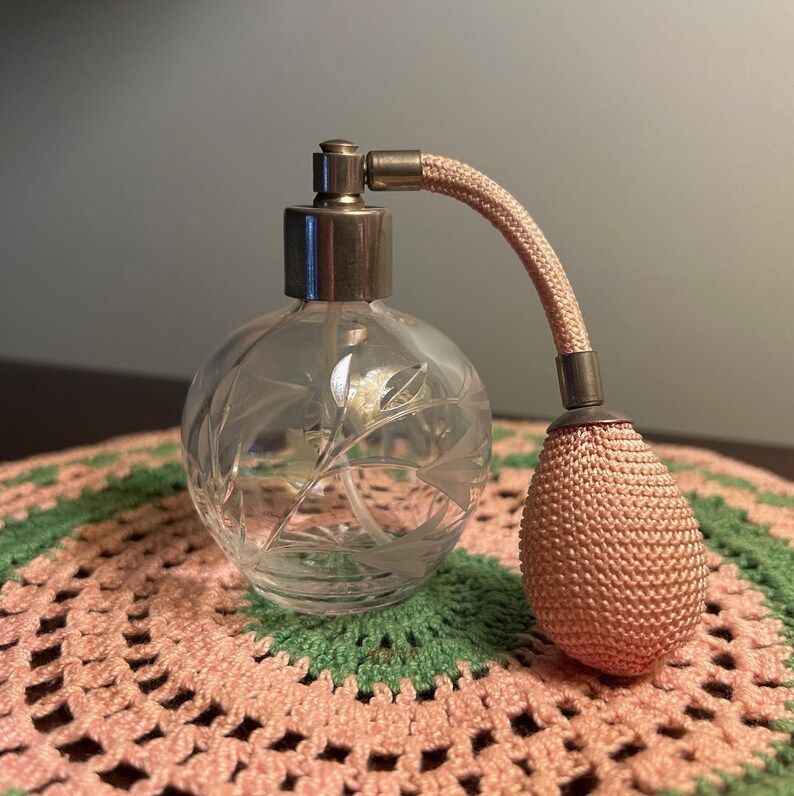 Vintage Crystal Perfume Bottle Clear Cut Glass With Spray Atomizer - Etsy