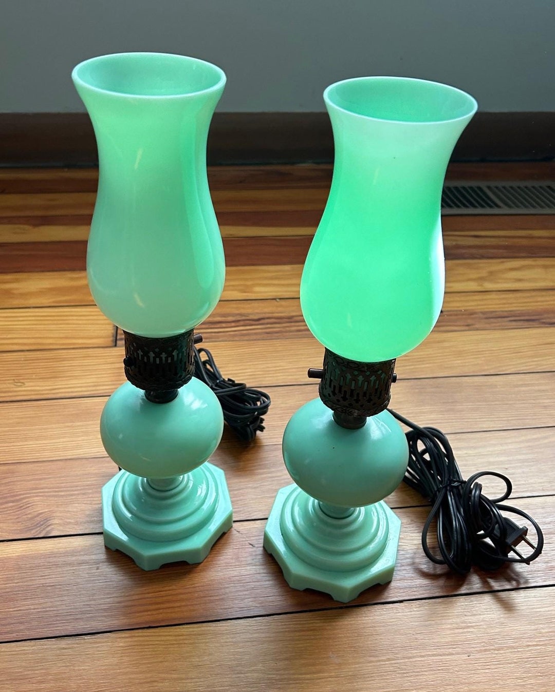 Vintage Jadite Jadeite Uramium Lamps Light Lantern Electric, Set of Two ...
