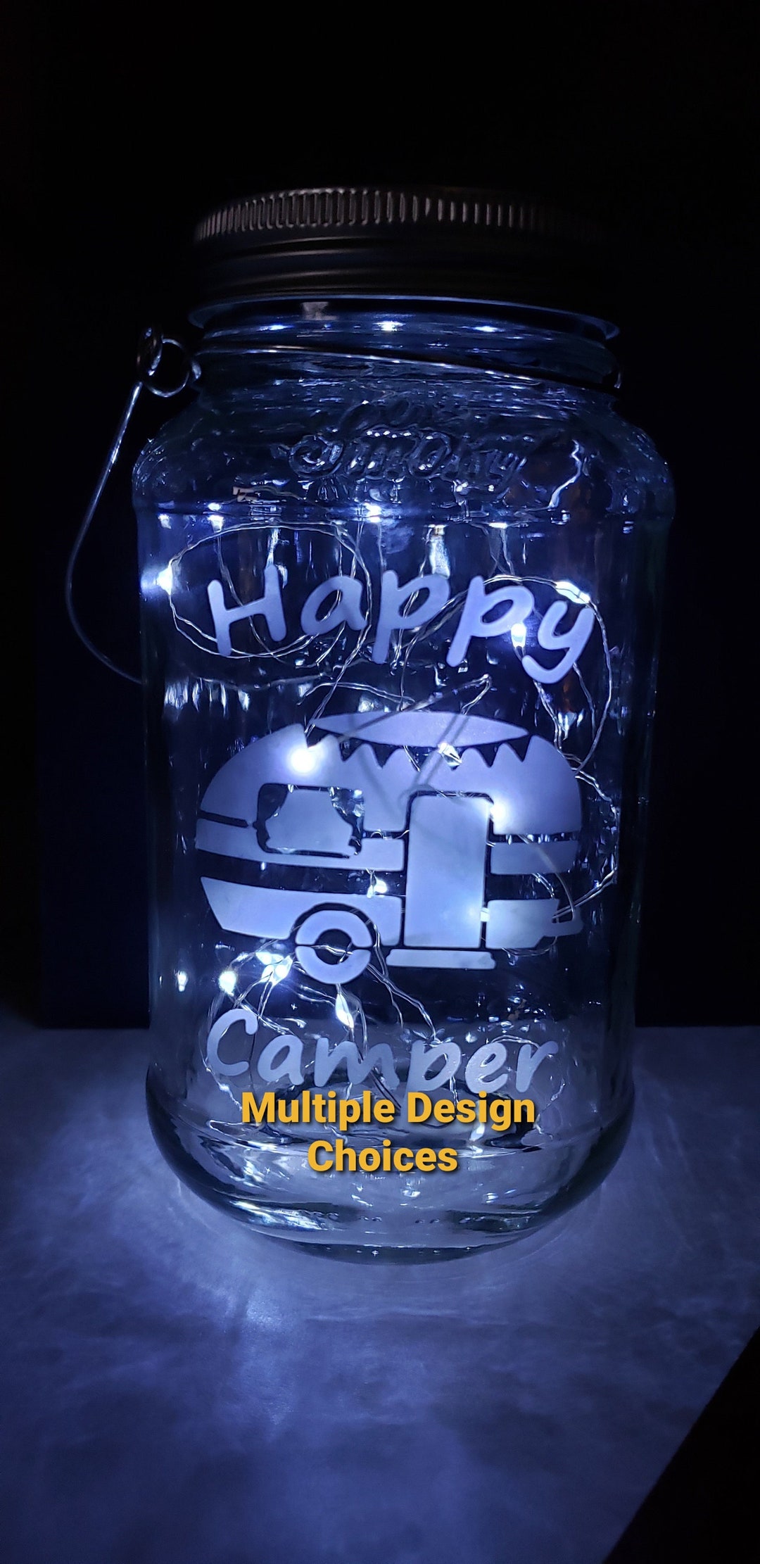 Etched Glass Mason Jar Solar Decoration, Camper Decor - Etsy