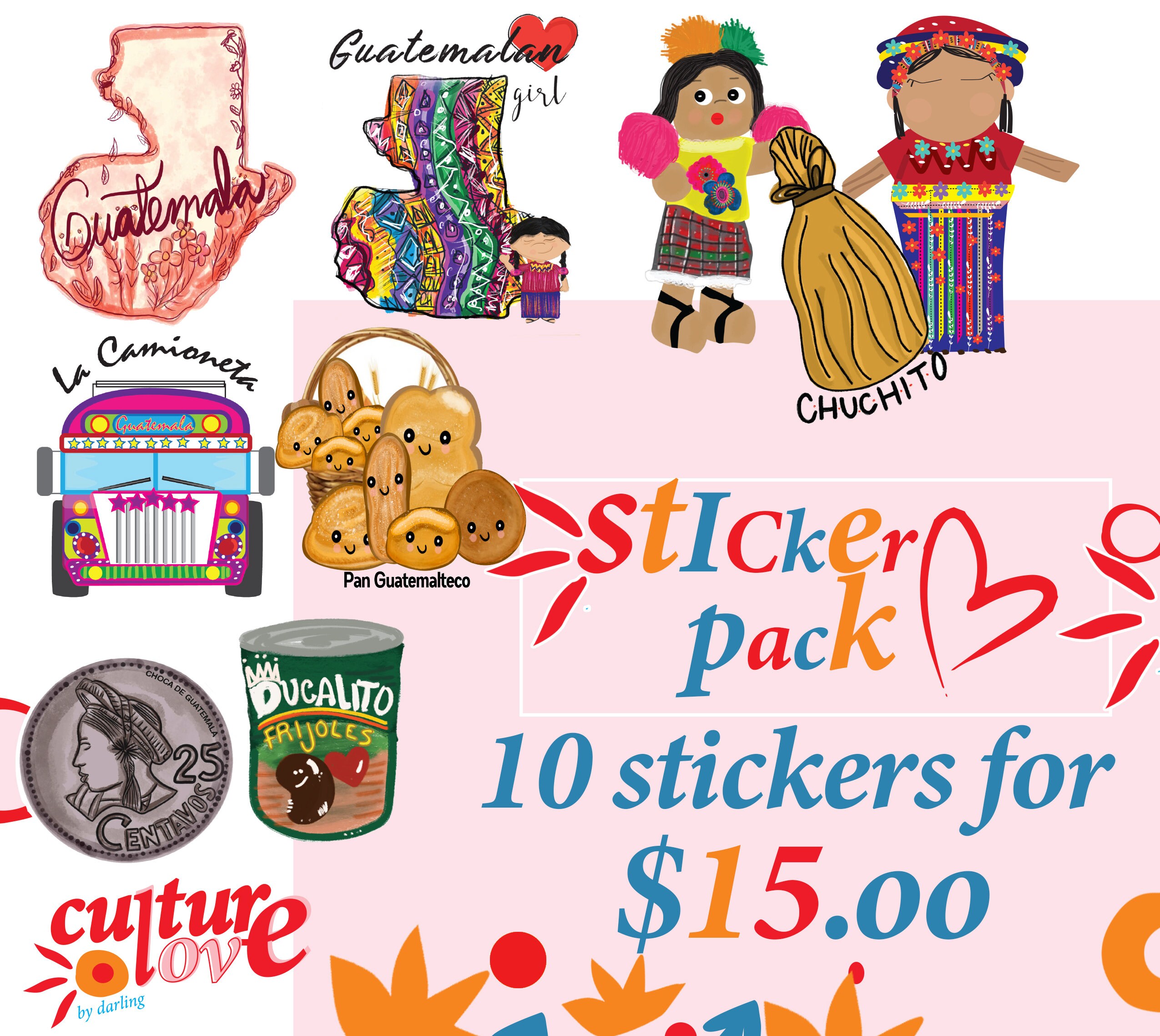 10 STICKERS GUATE Guatemalan Stickers - Guatemala- Guatemala Gift ...